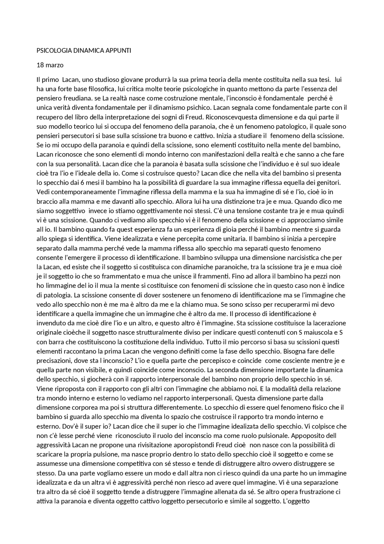 Appunti Lezione Psicologia Dinamica Docsity