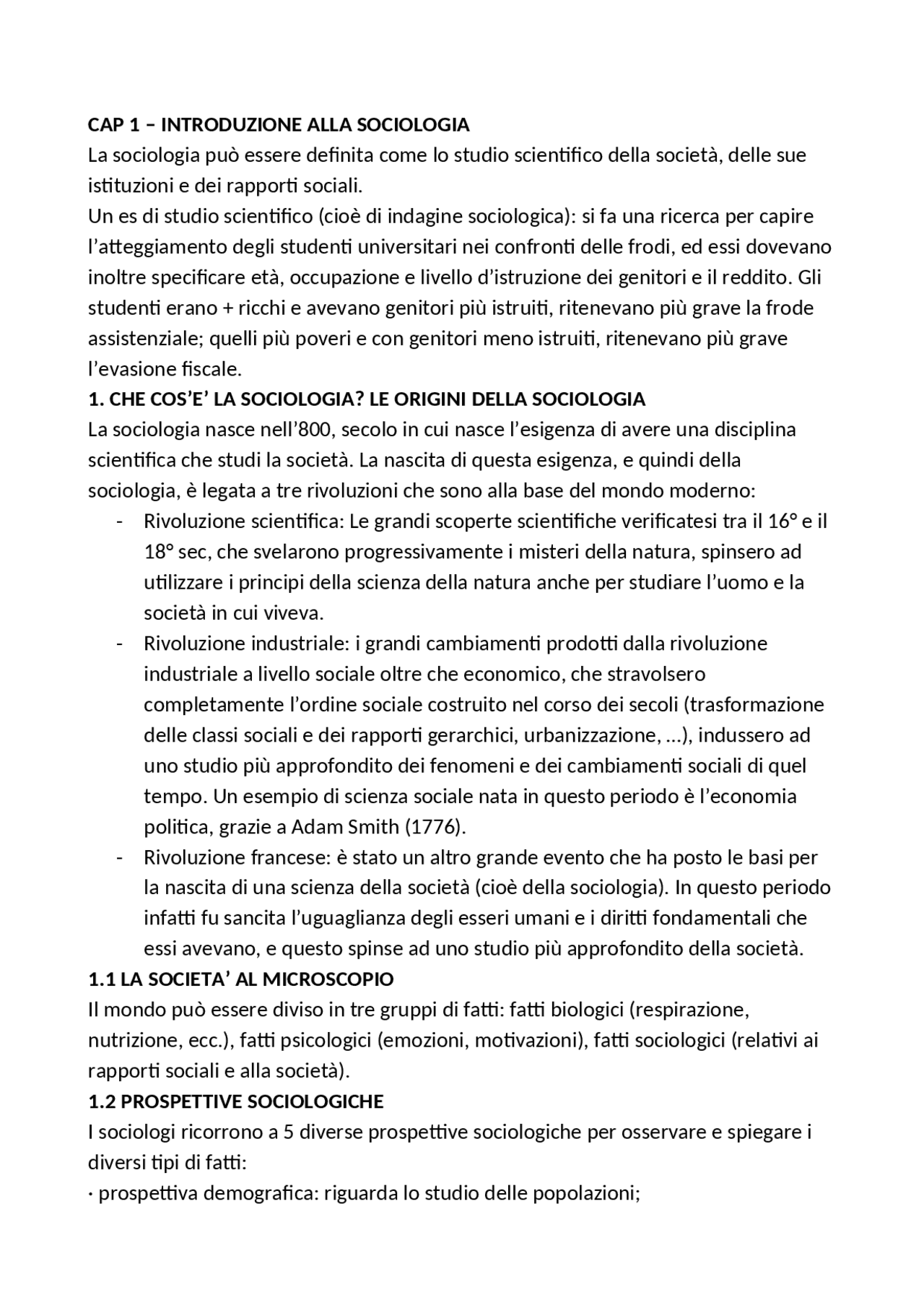 Introduzione Alla Sociologia Cap 1 Docsity