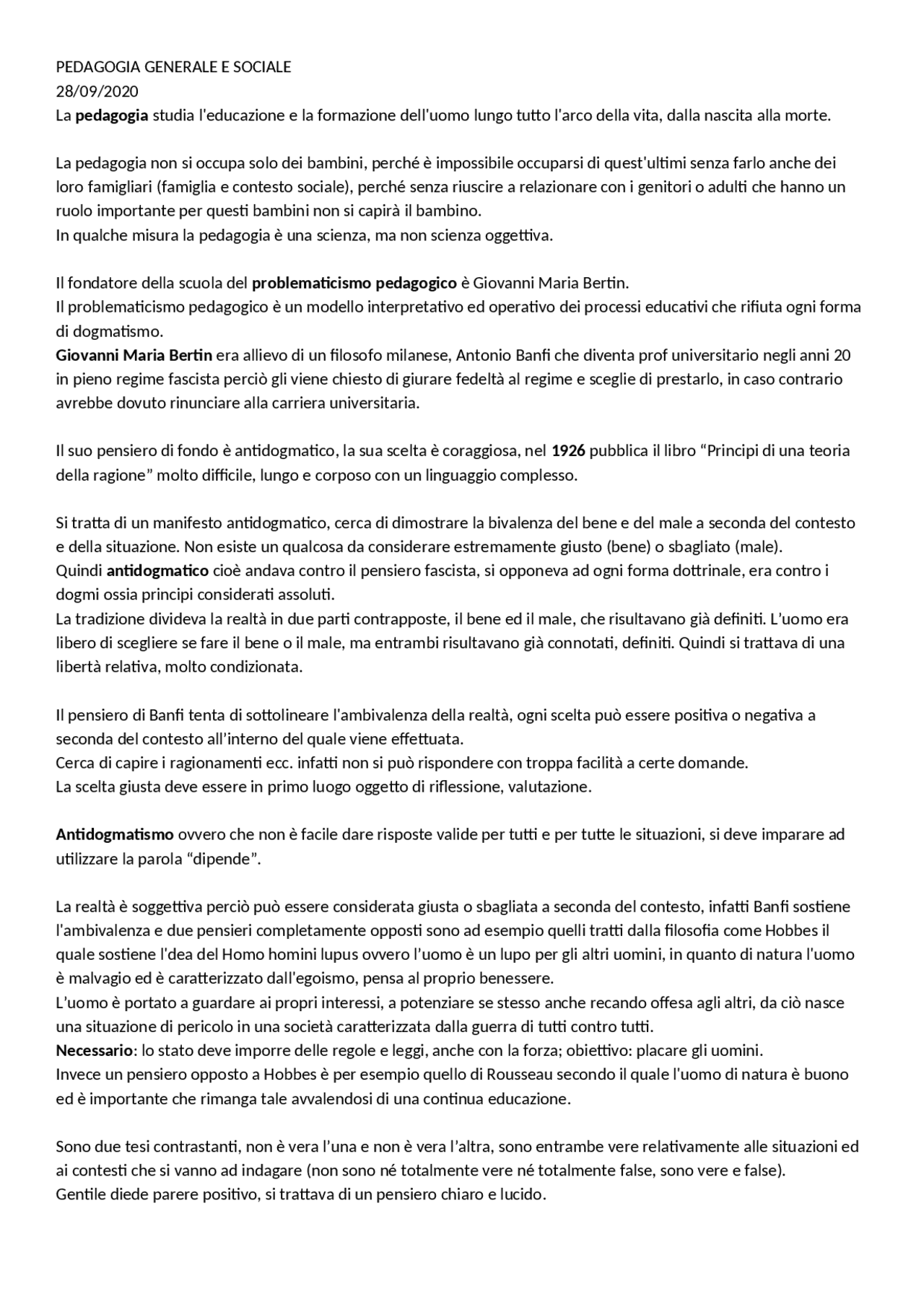 Pedagogia Generale E Sociale Appunti Modulo 1 Frequentanti Docsity