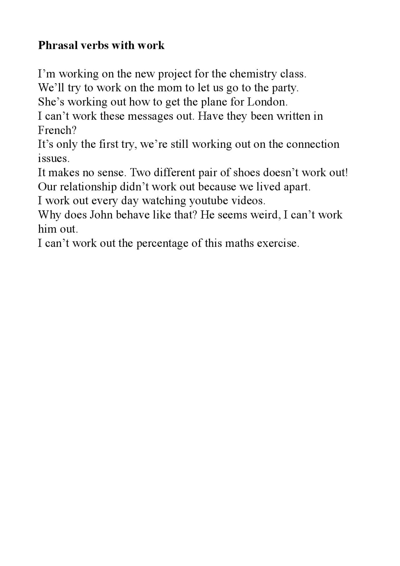 Phrasal verbs with work - Docsity