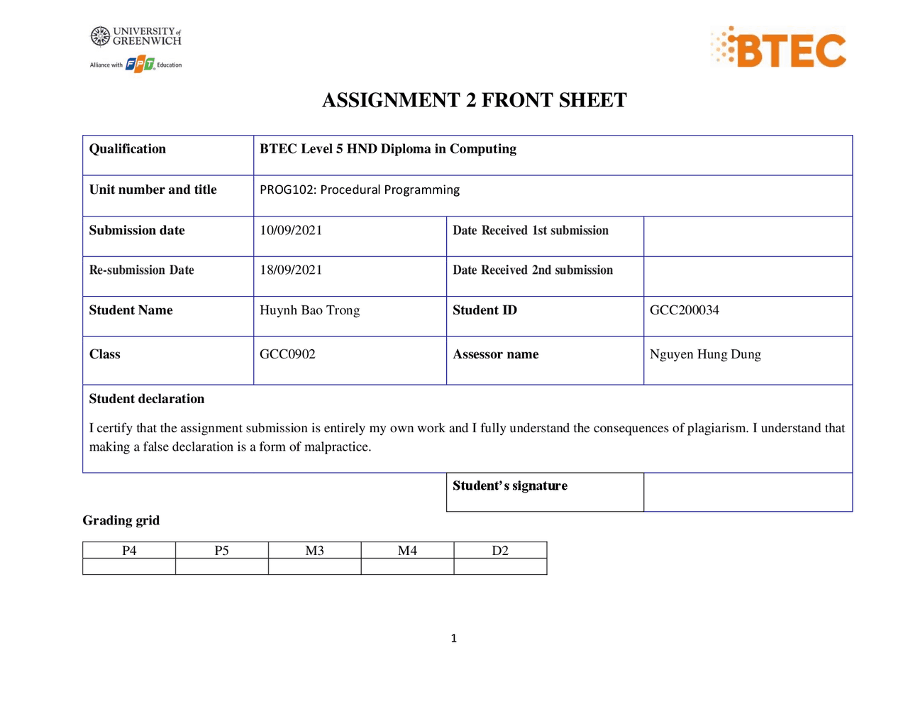 Assignment Brief 2 (RQF) | Assignments Programming Methodologies | Docsity