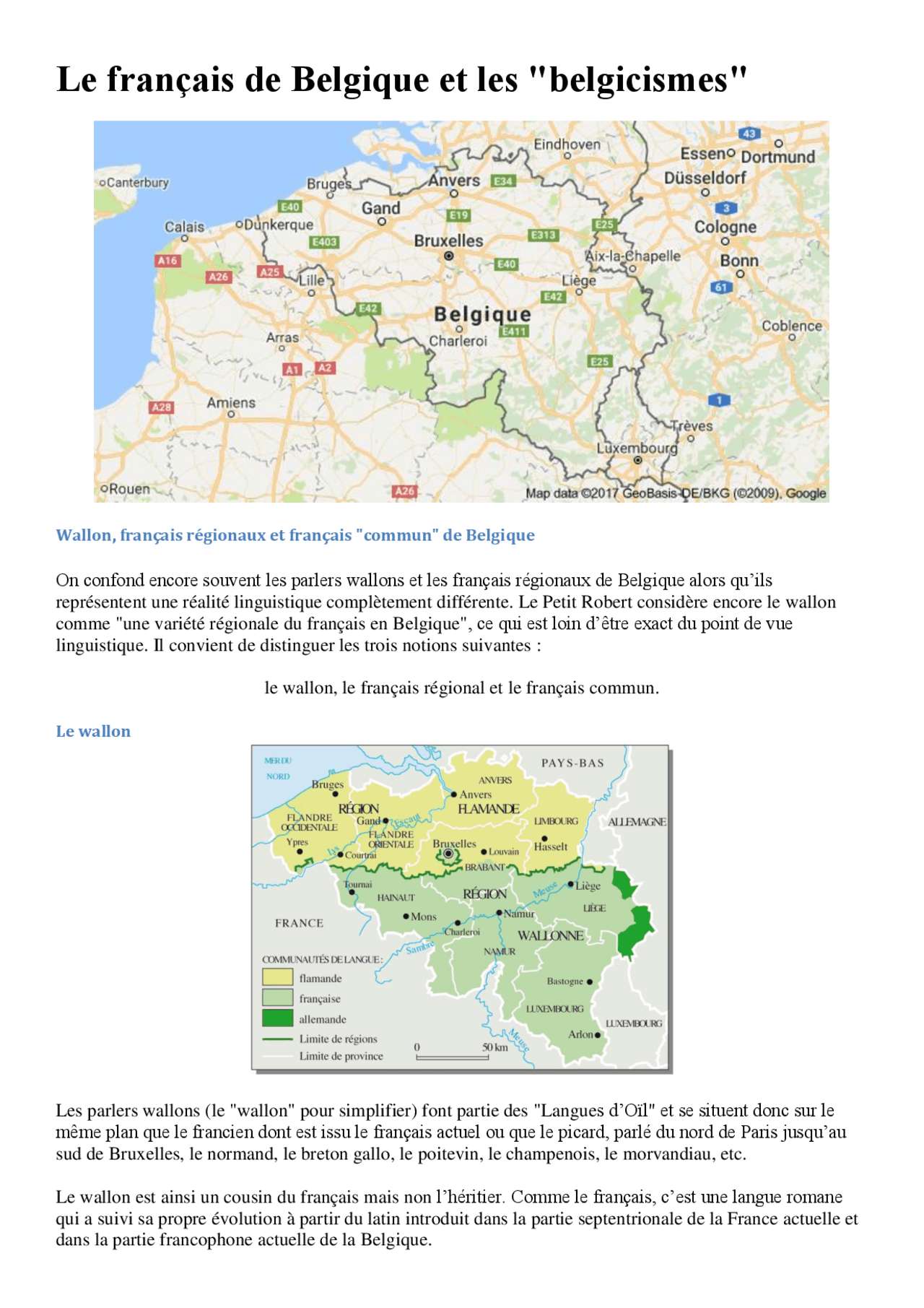 Le français de Belgique et les "belgicismes" - Docsity