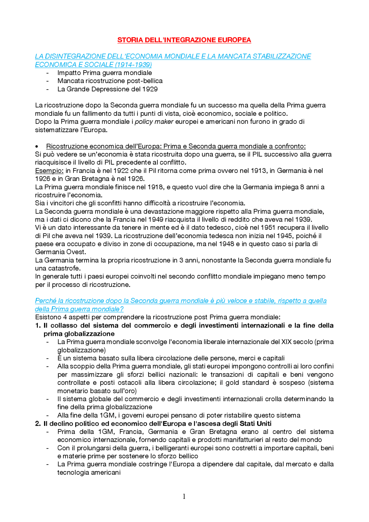 Storia Dellintegrazione Europea Docsity