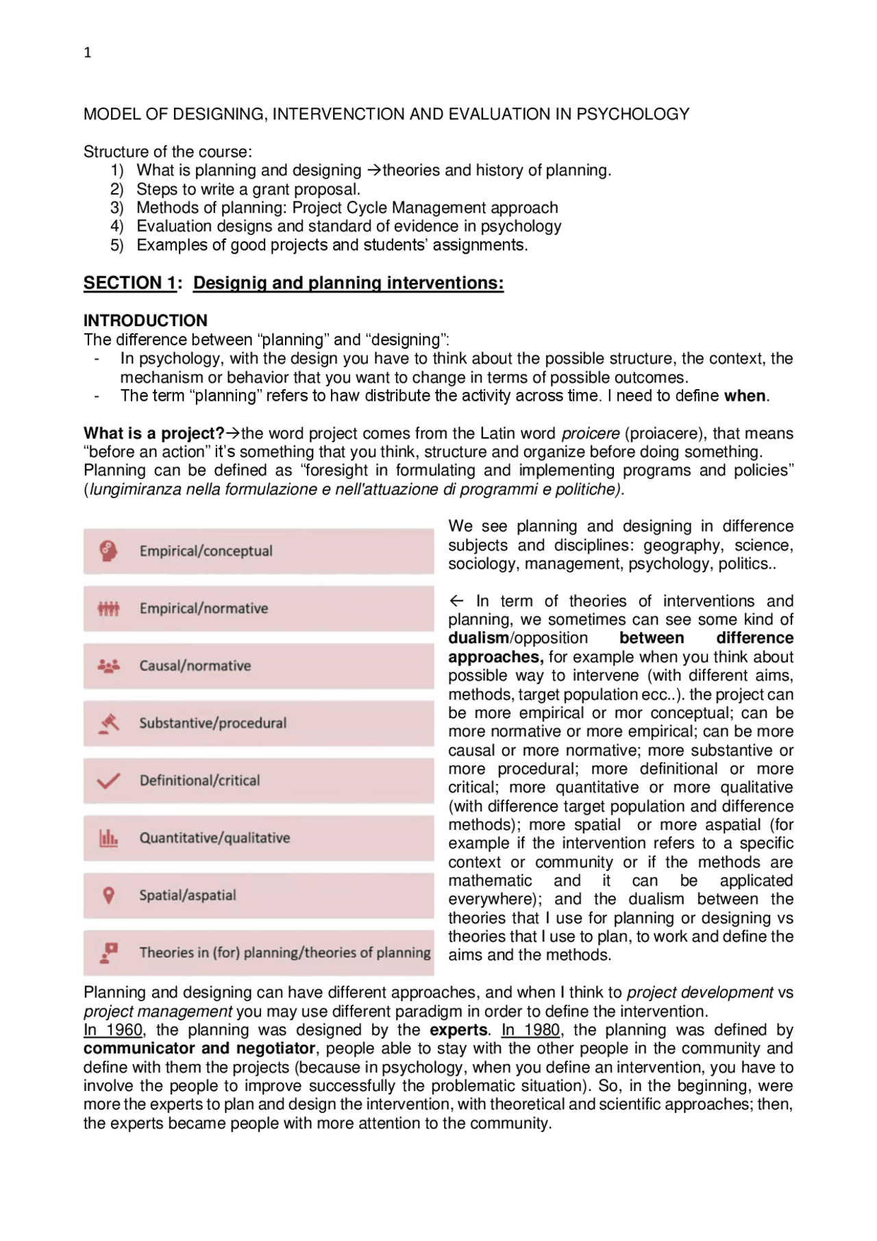Models of Designing, intervention and evaluation in Psychology - Docsity