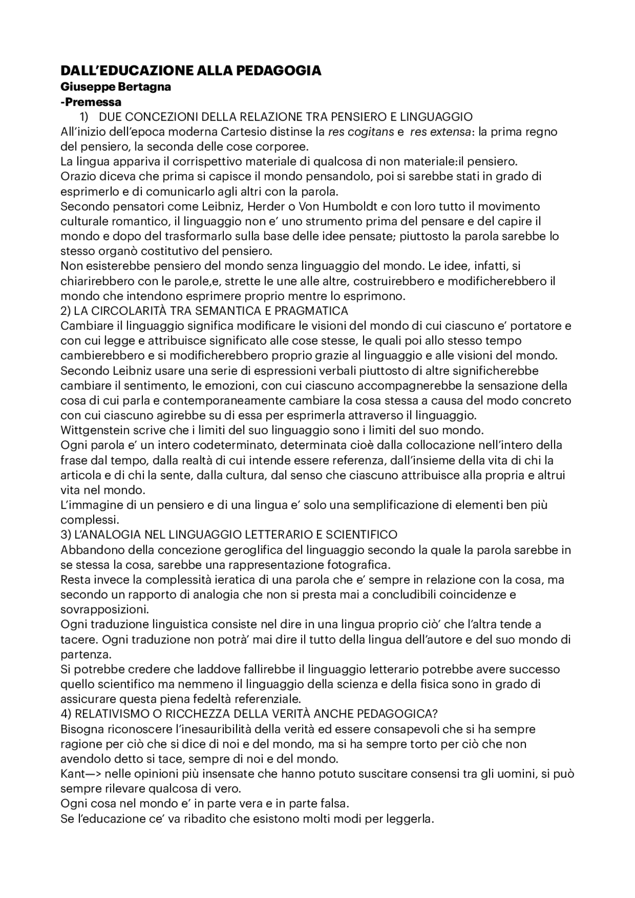 Riassunto Dalleducazione Alla Pedagogia Docsity