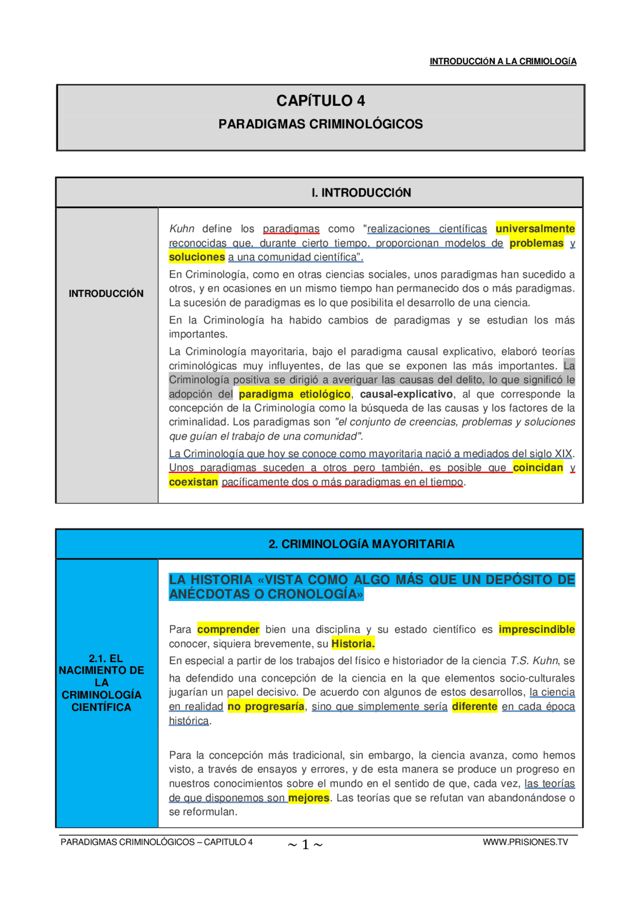 Cuadro Resumen Tema 2 Introduccion A La Criminología Docsity