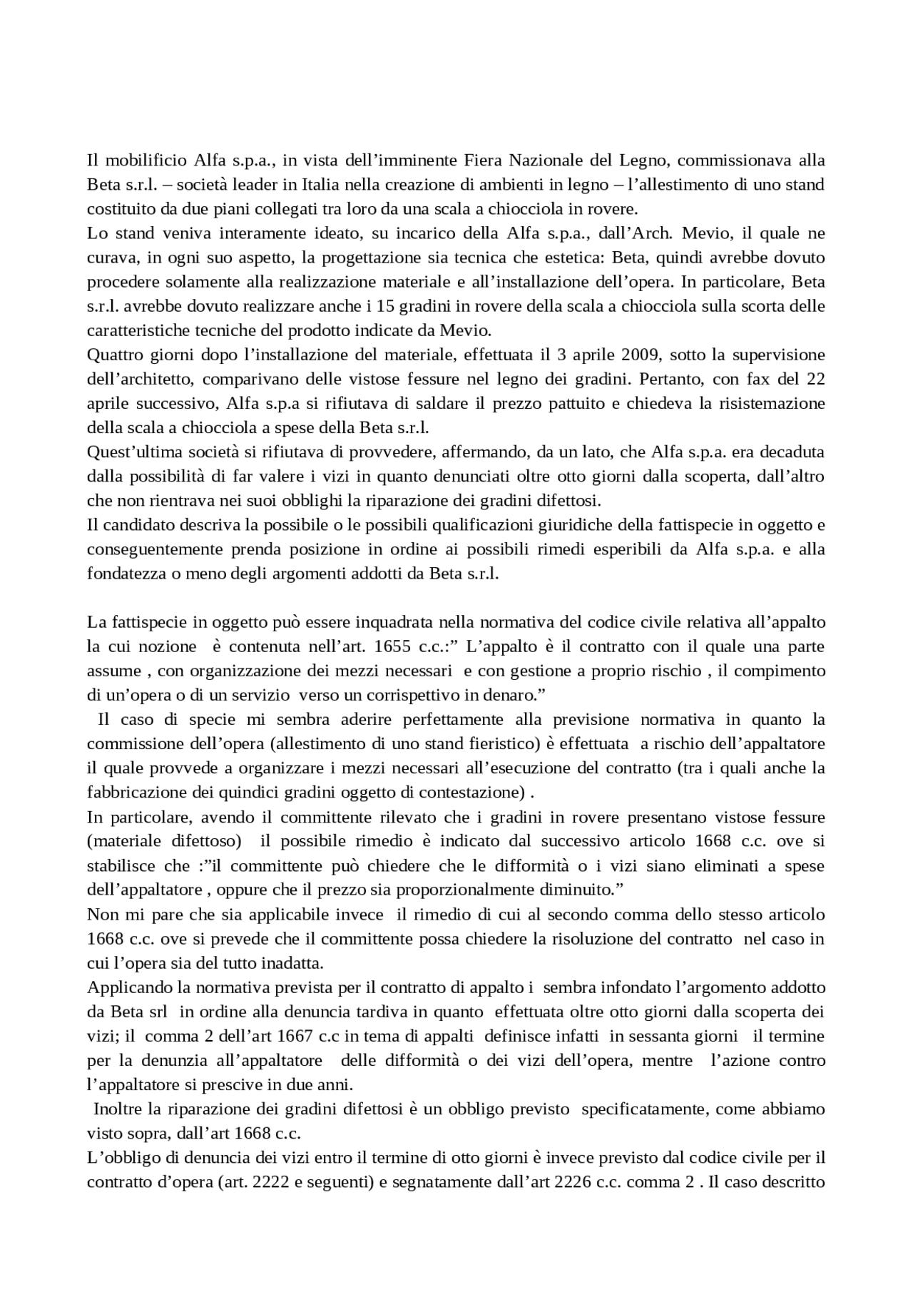 Esercitazione Casosoluzione Di Diritto Privato Docsity