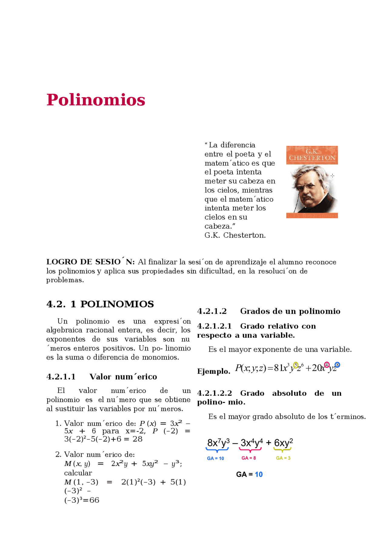 Polonomios de grado 2 - Docsity