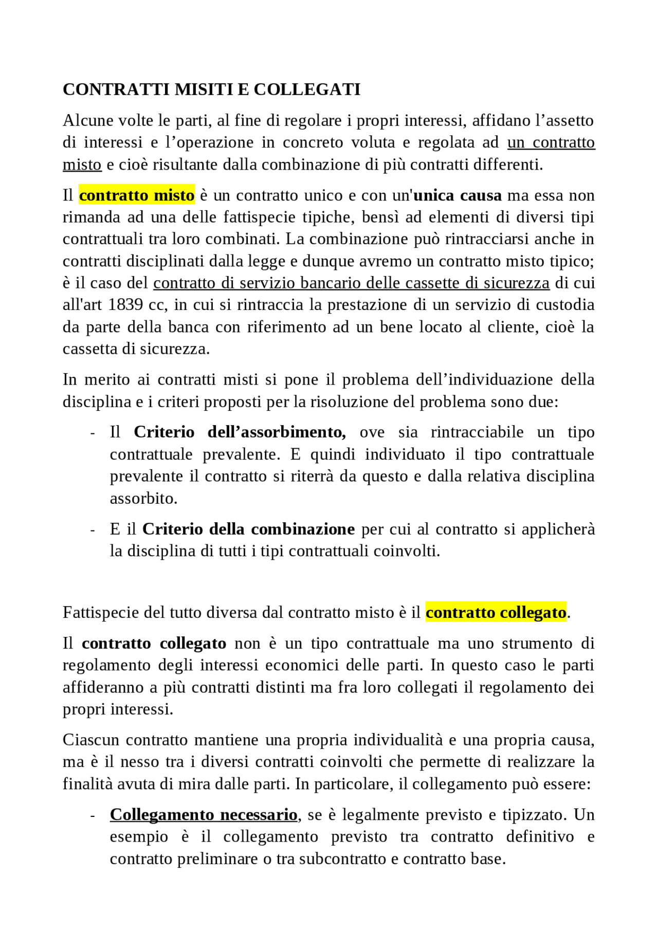 CONTRATTI MISTI E CONTRATTI COLLEGATI - Docsity