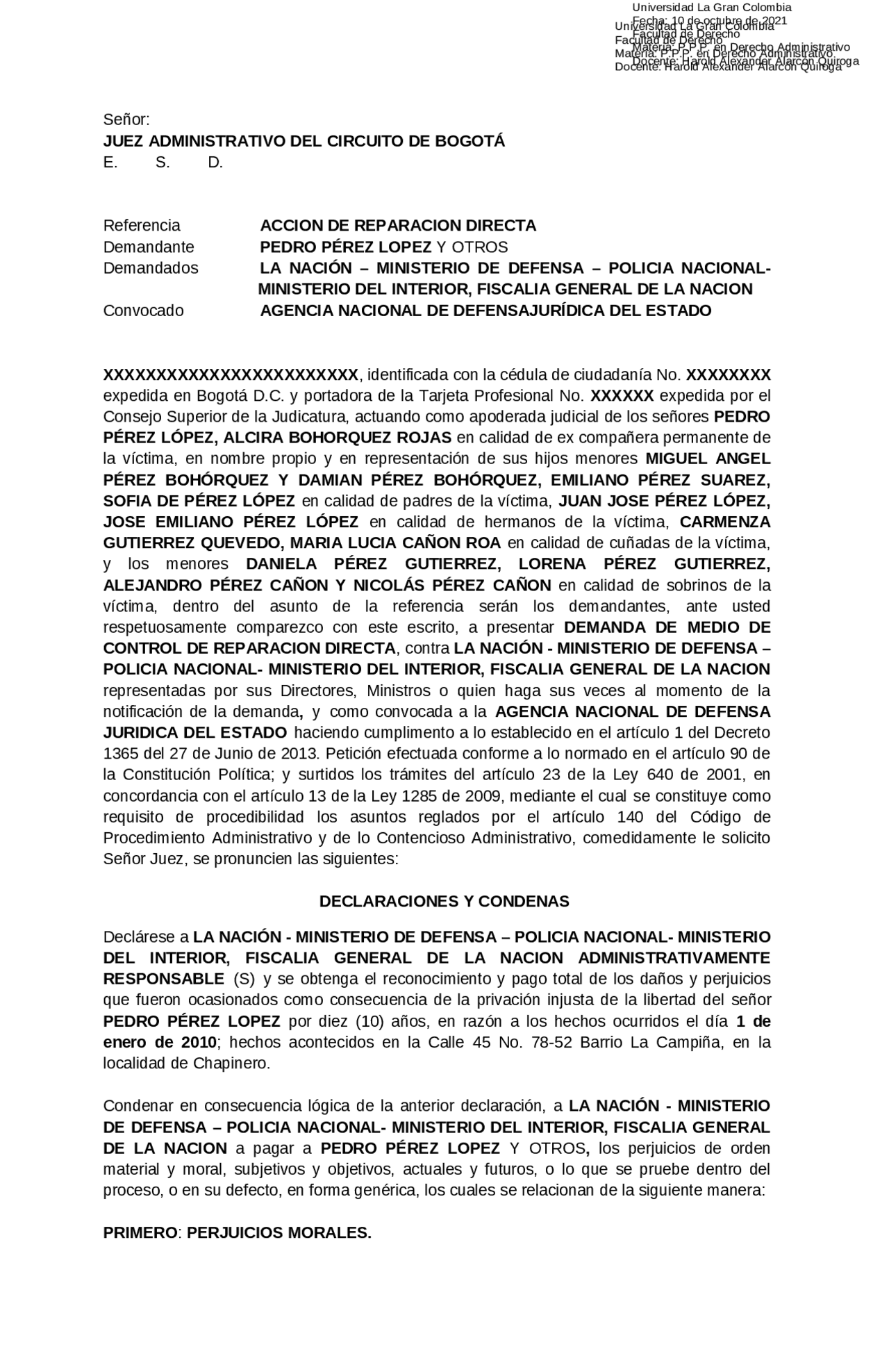 Demanda de reparación directa - Docsity