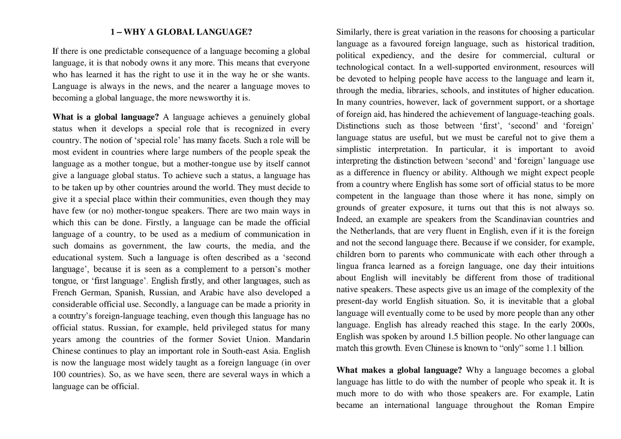 English as a global language - Docsity