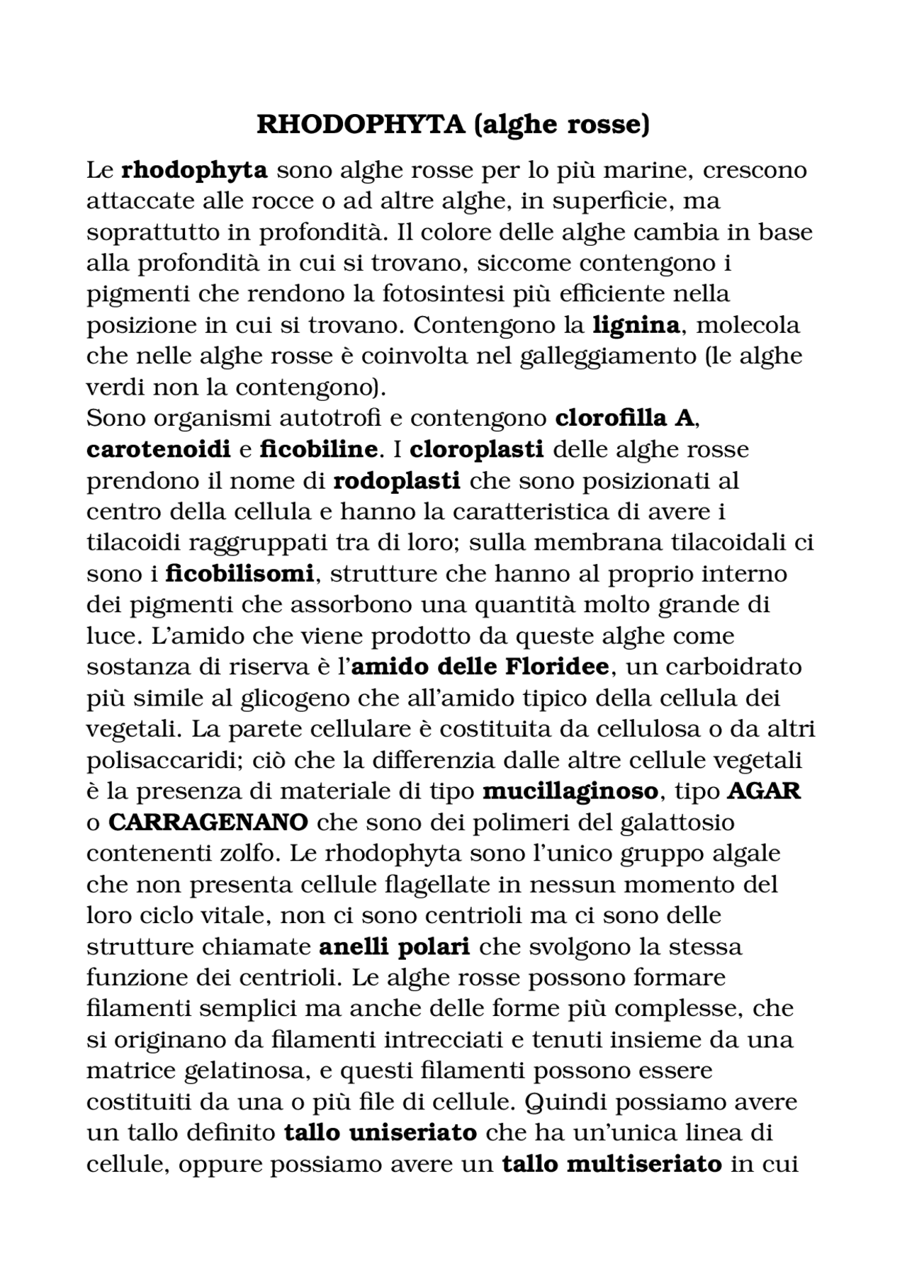 Botanica Generale Alghe Rosse E Cicli Vitali Docsity