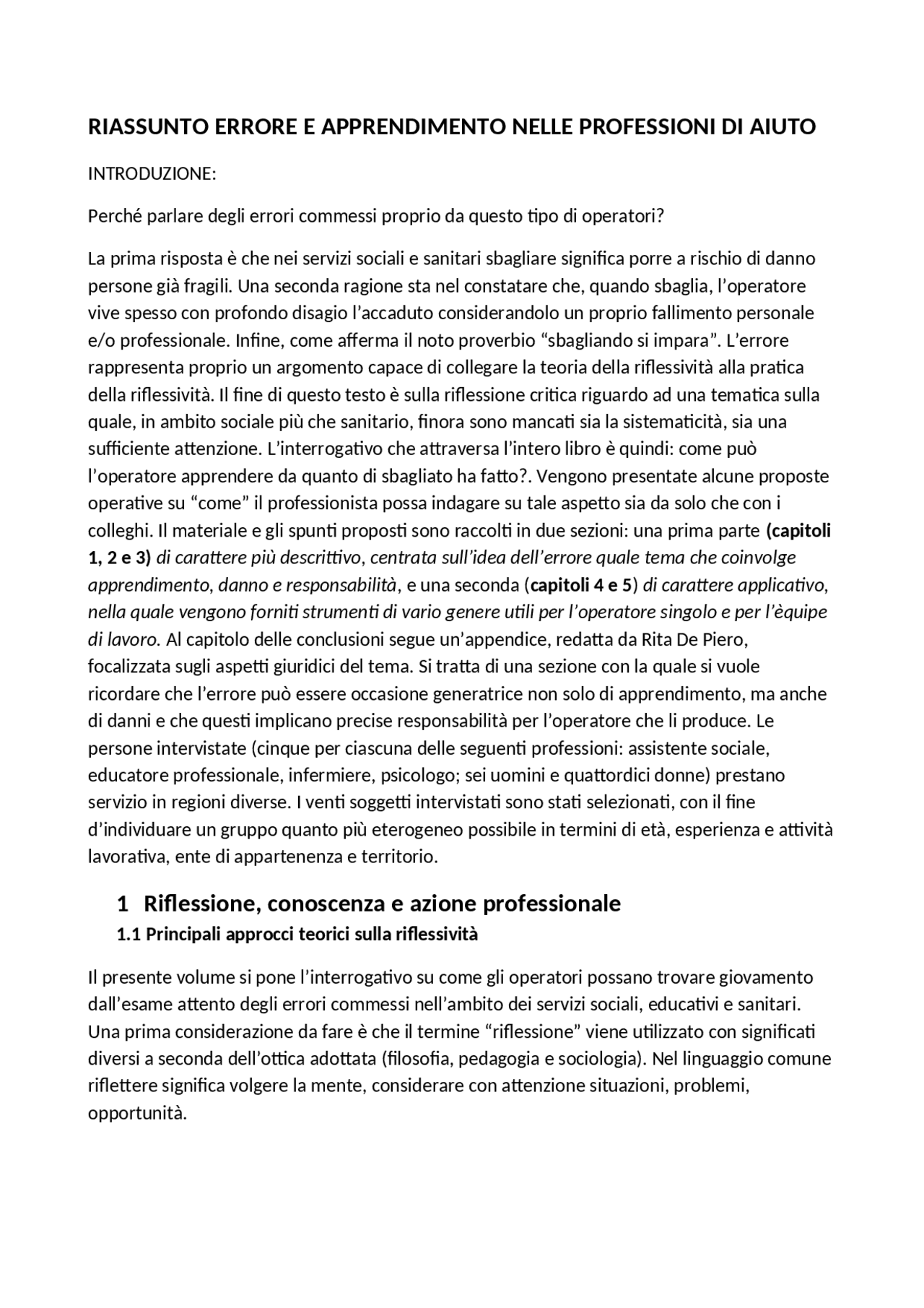 Errore E Apprendimento Nelle Professioni Daiuto Docsity