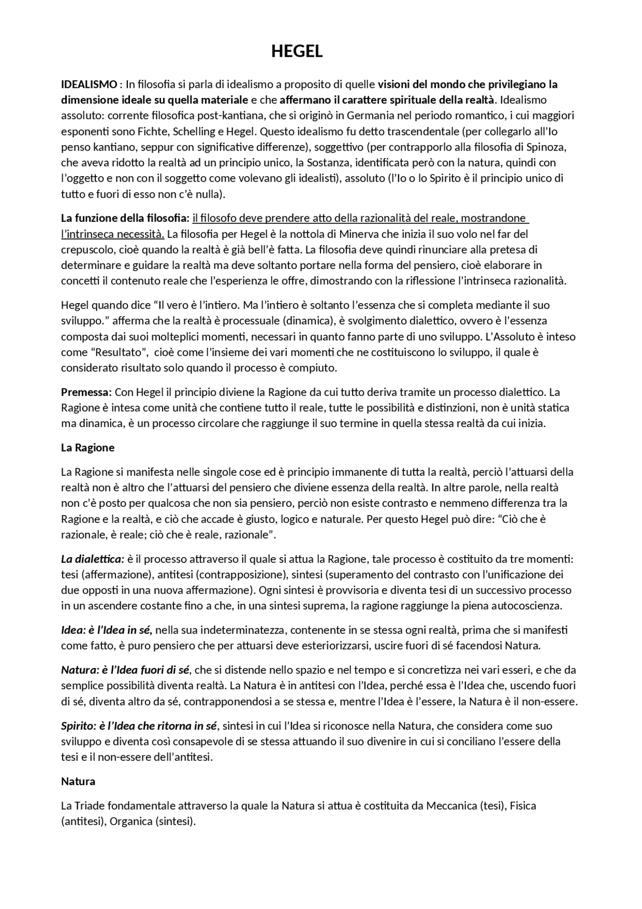 La Filosofia Di Hegel Docsity
