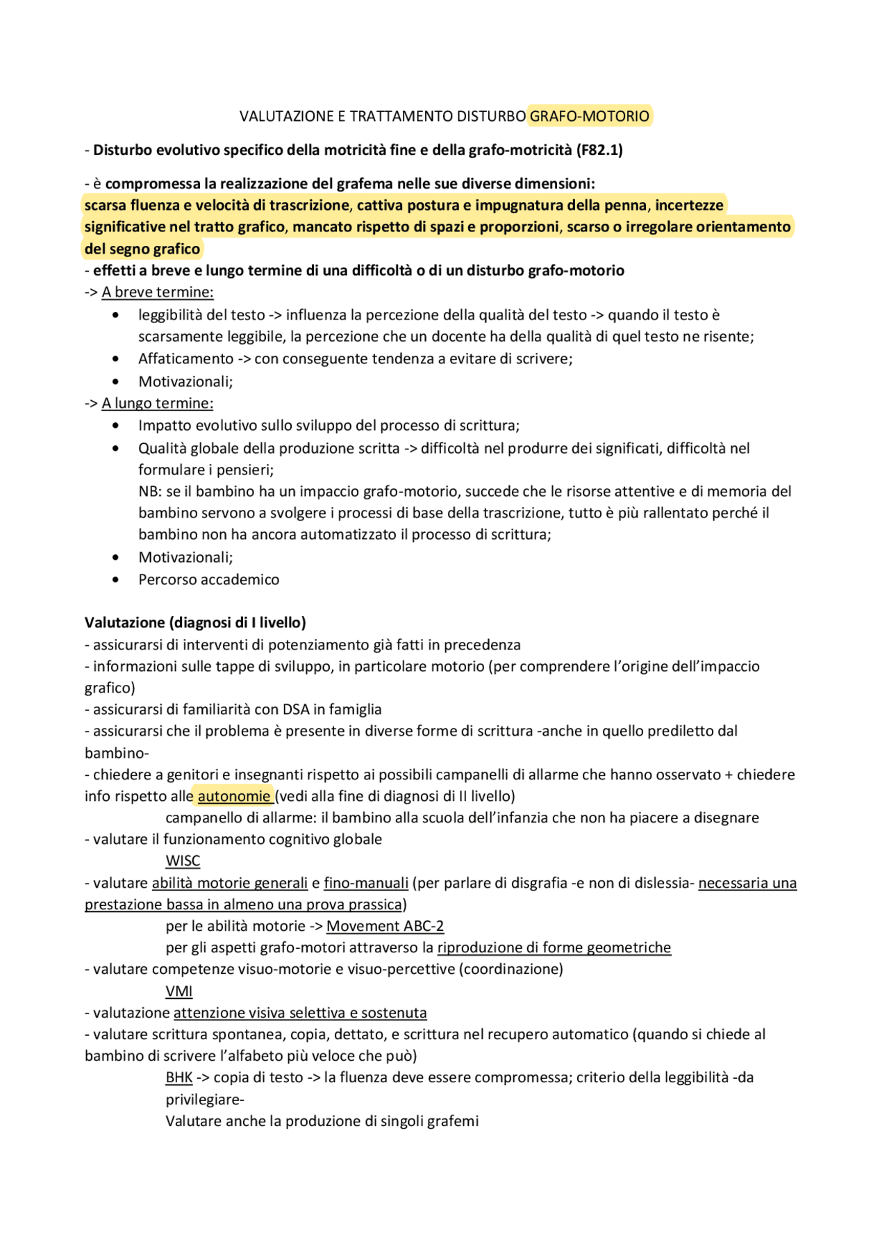 Disgrafia Riassunto Delle Informazioni Utili Docsity