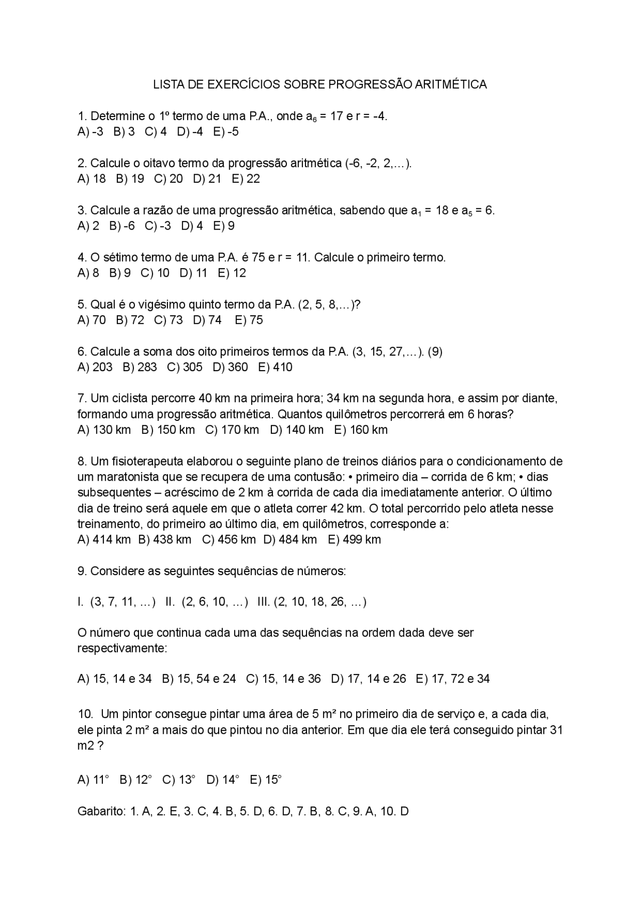 Lista De Exercícios Variados Docsity