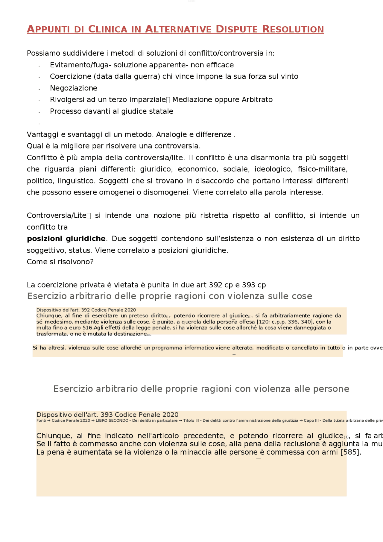 Appunti Di Clinica In Alternative Dispute Resolution Docsity