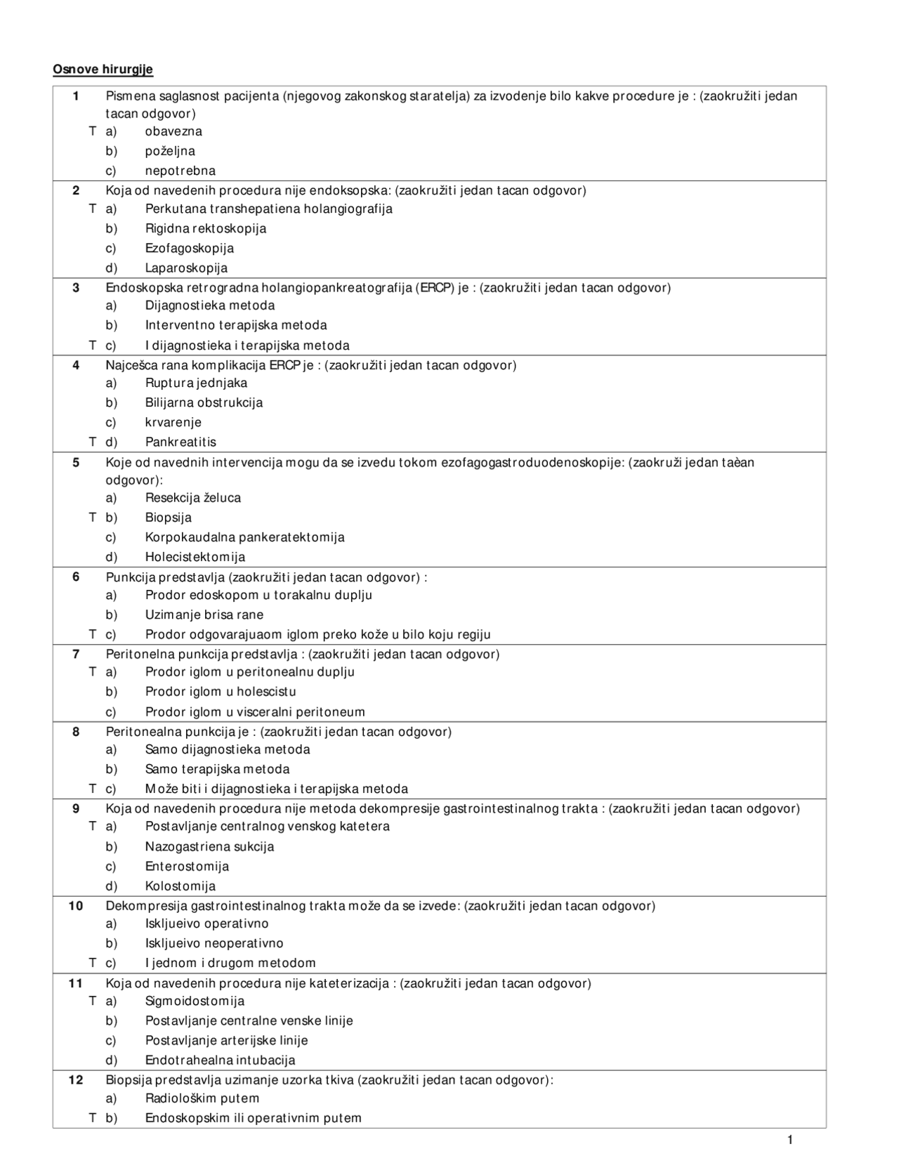 Testovi Za Ispit Iz Hirurgije Ispiti Predlog Hirurgija Docsity