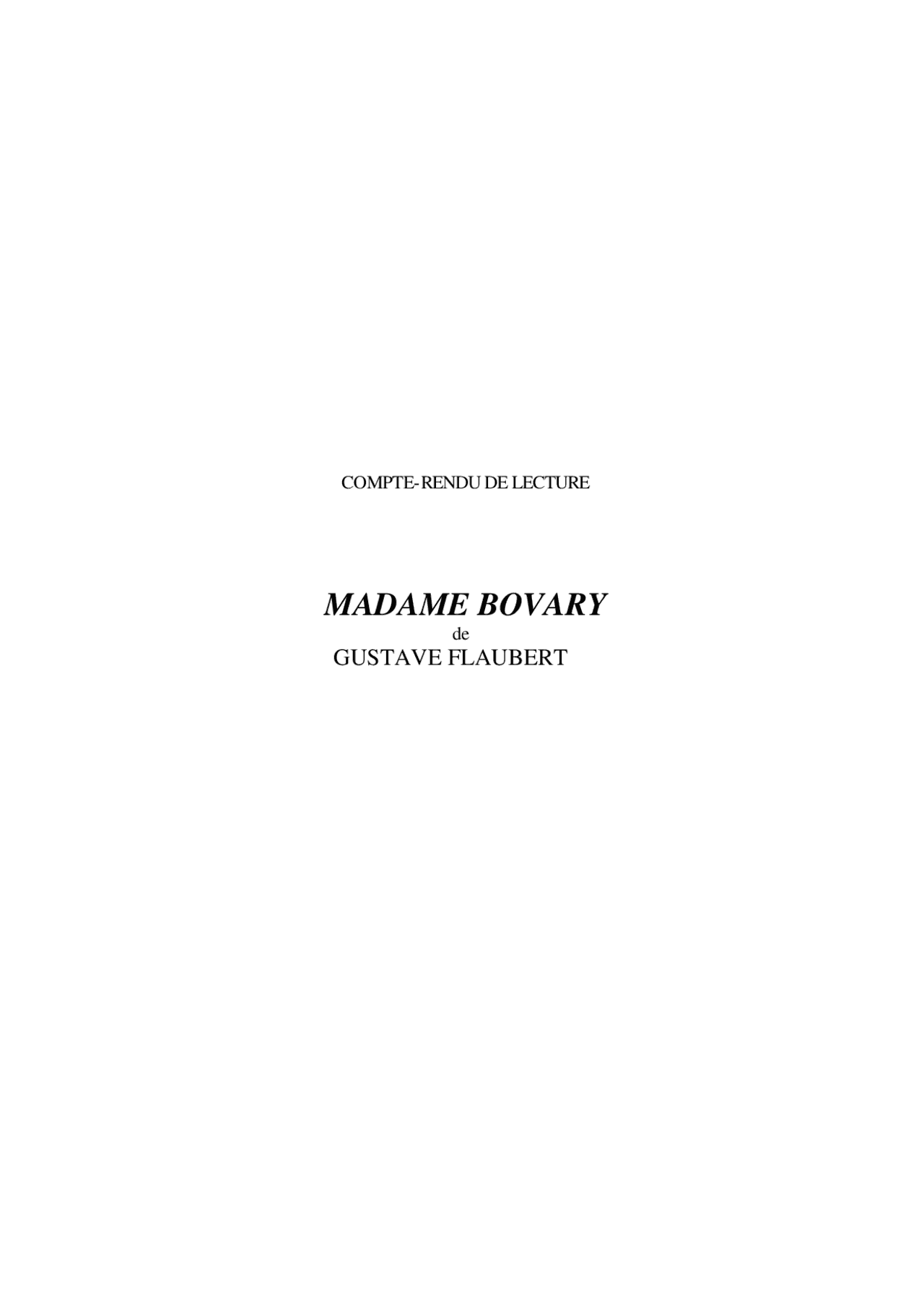 Fiche de lecture - Madame Bovary, Flaubert - Docsity