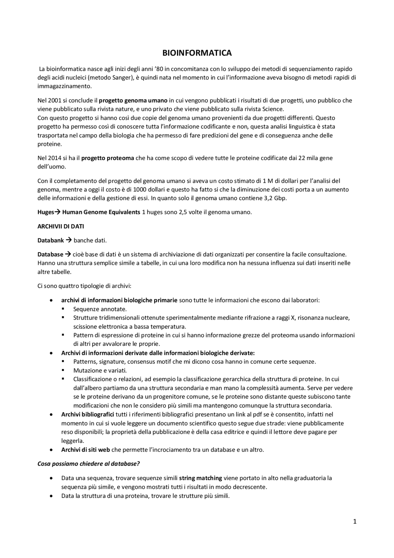Appunti Di Bioinformatica Docsity
