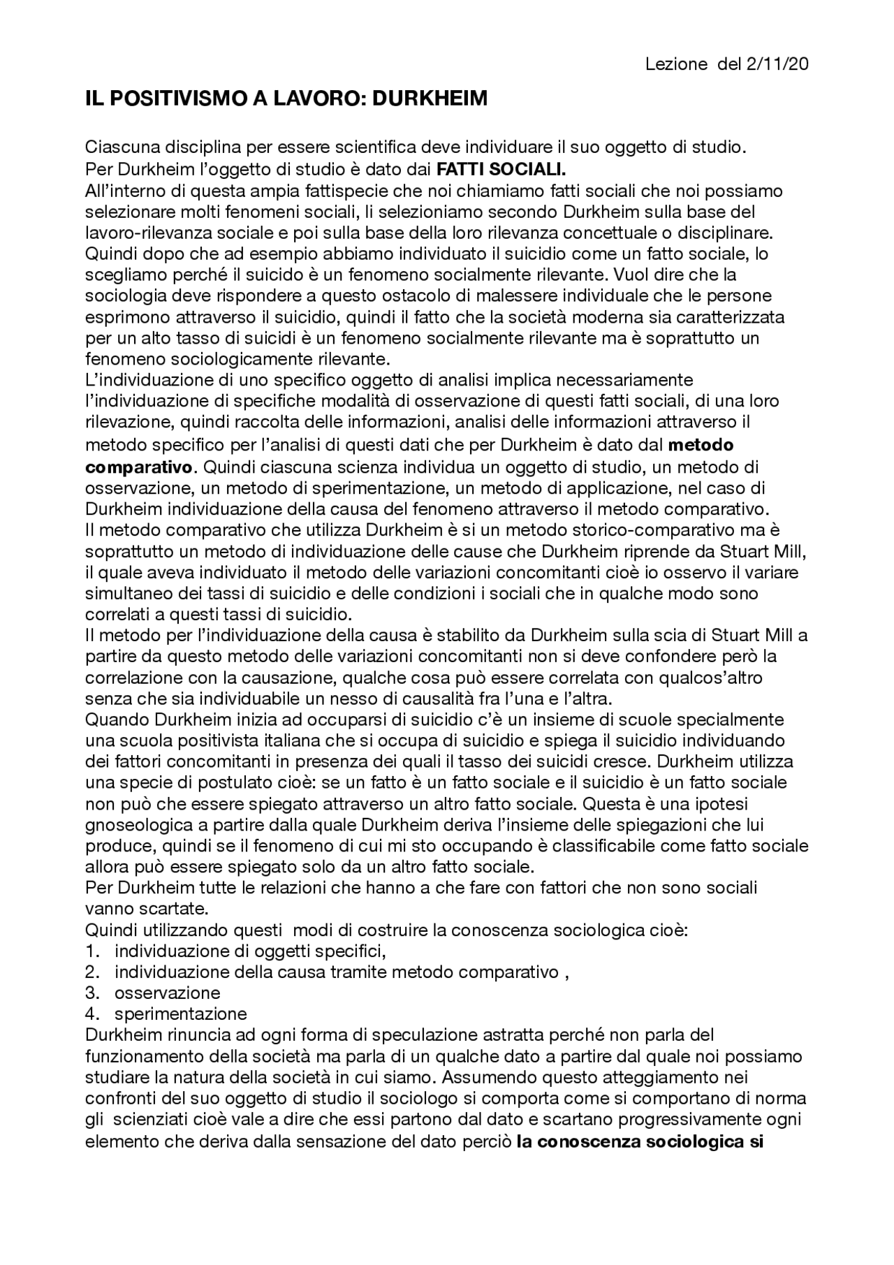 Positivismo di Durkheim - Docsity