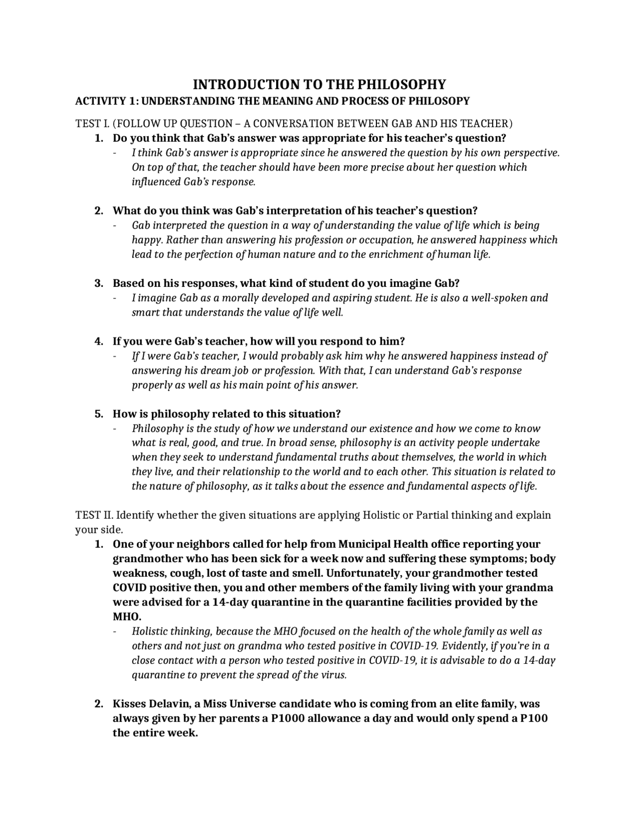 Introduction To The Philosophy Docsity