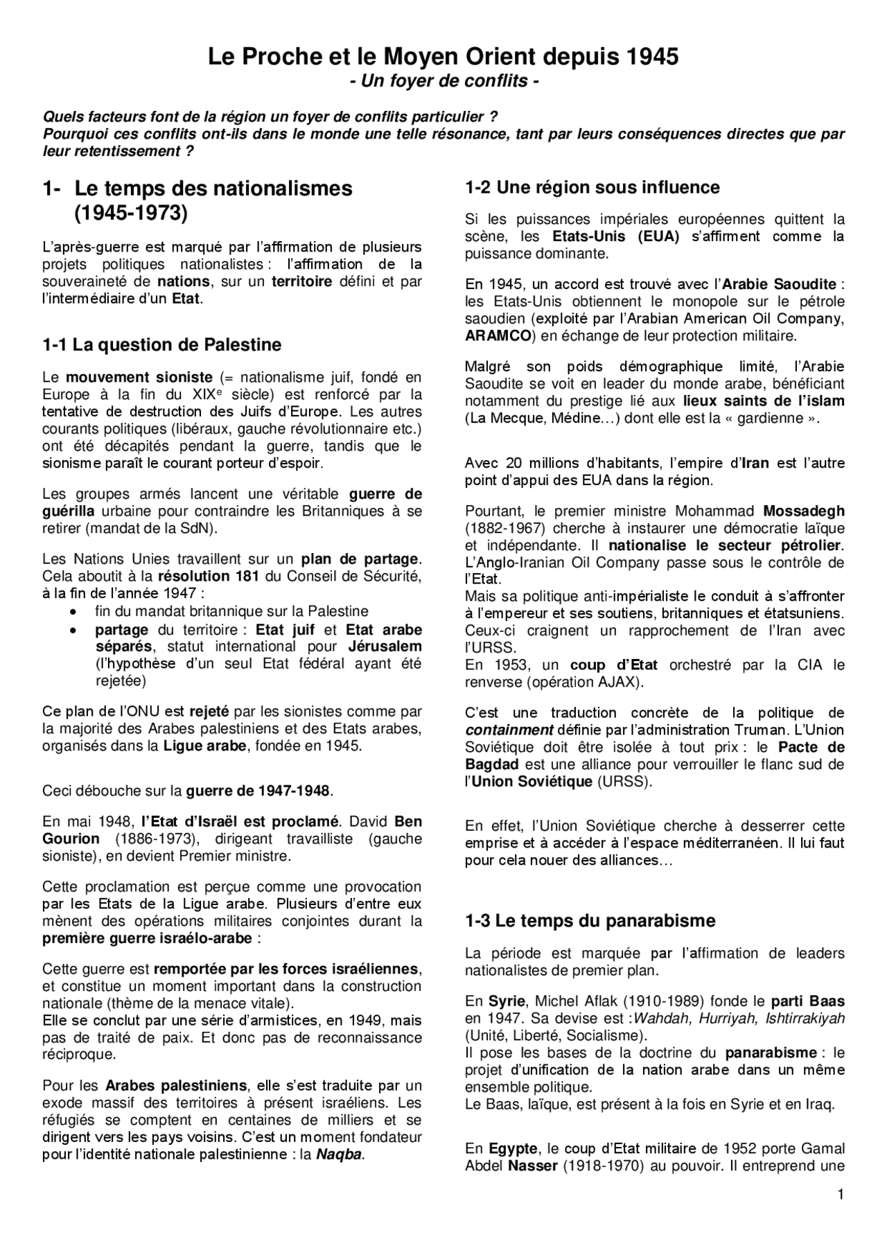 Le Proche Et Le Moyen Orient Depuis 1945 Docsity