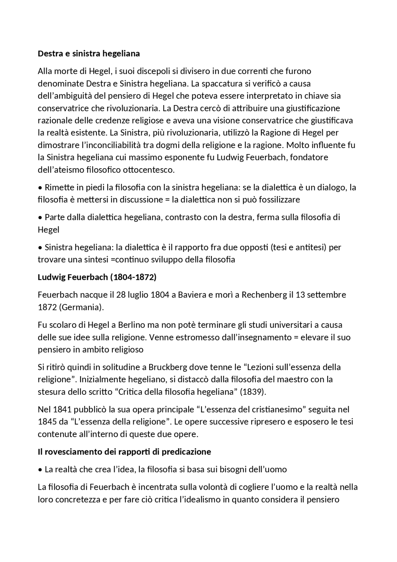 Riassunto Feuerbach Docsity