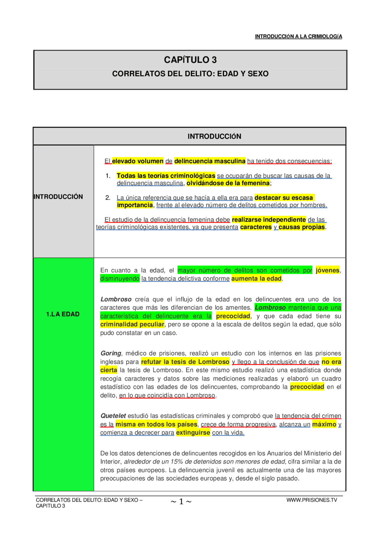 Cuadro Resumen Tema 3 Introduccion A La Criminología Docsity