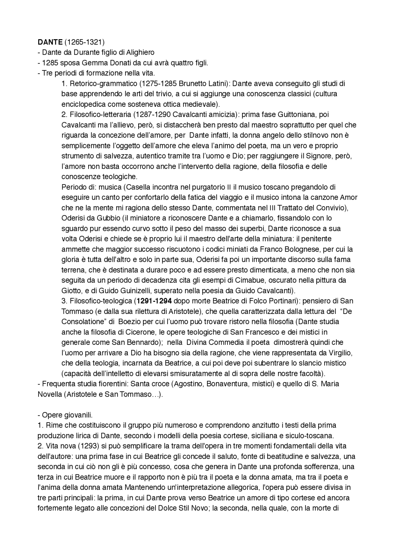 Letterature italiana: Dante - Docsity