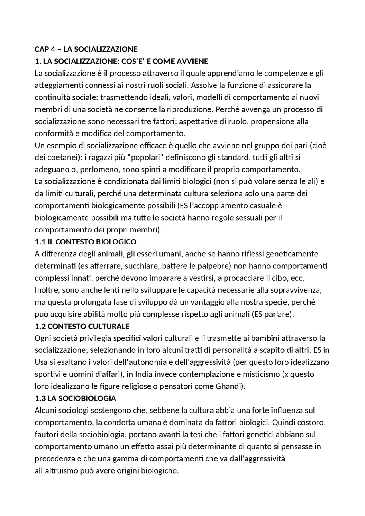 La Socializzazione Cap 4 Docsity