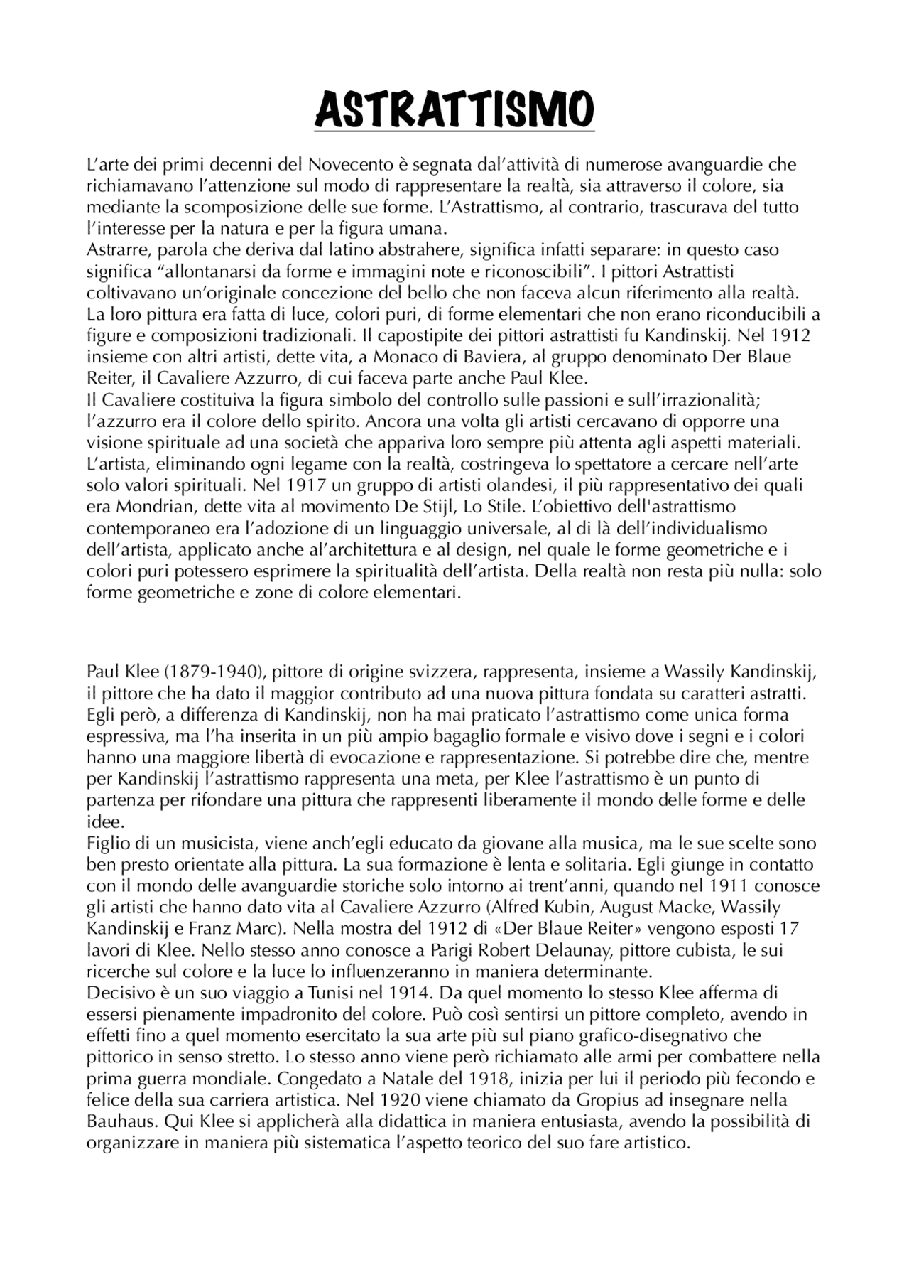 Le Avanguardie Lastrattismo Docsity