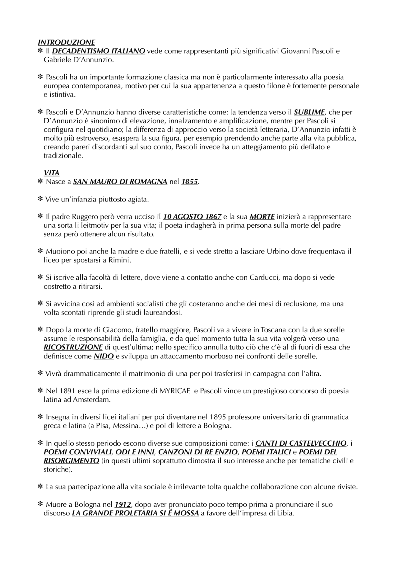 Riassunti Su Giovanni Pascoli Docsity