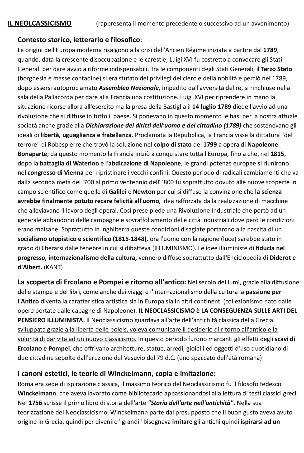 Il Neoclassicismo E I Suoi Autori Docsity