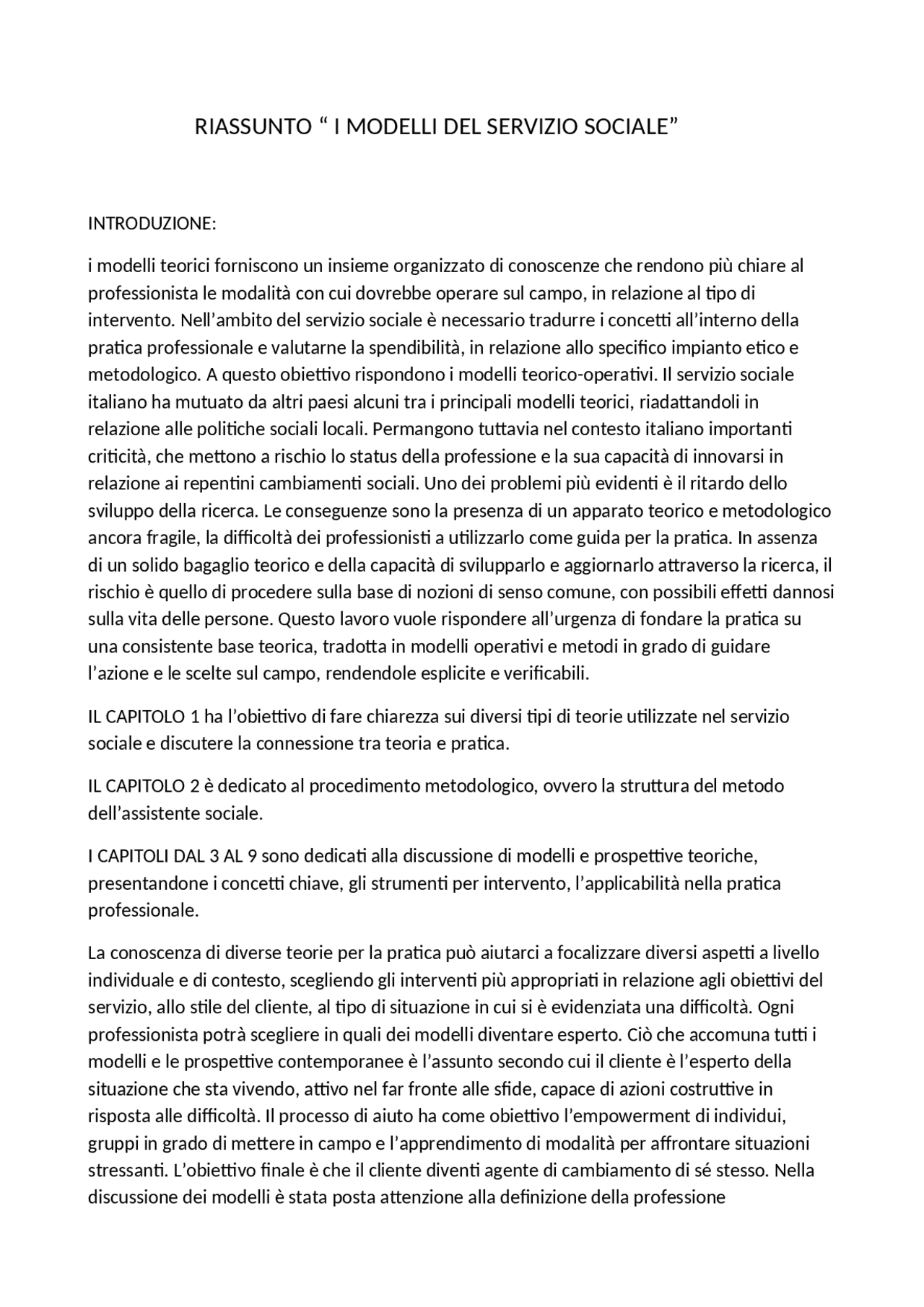 I modelli del servizio sociale - Docsity