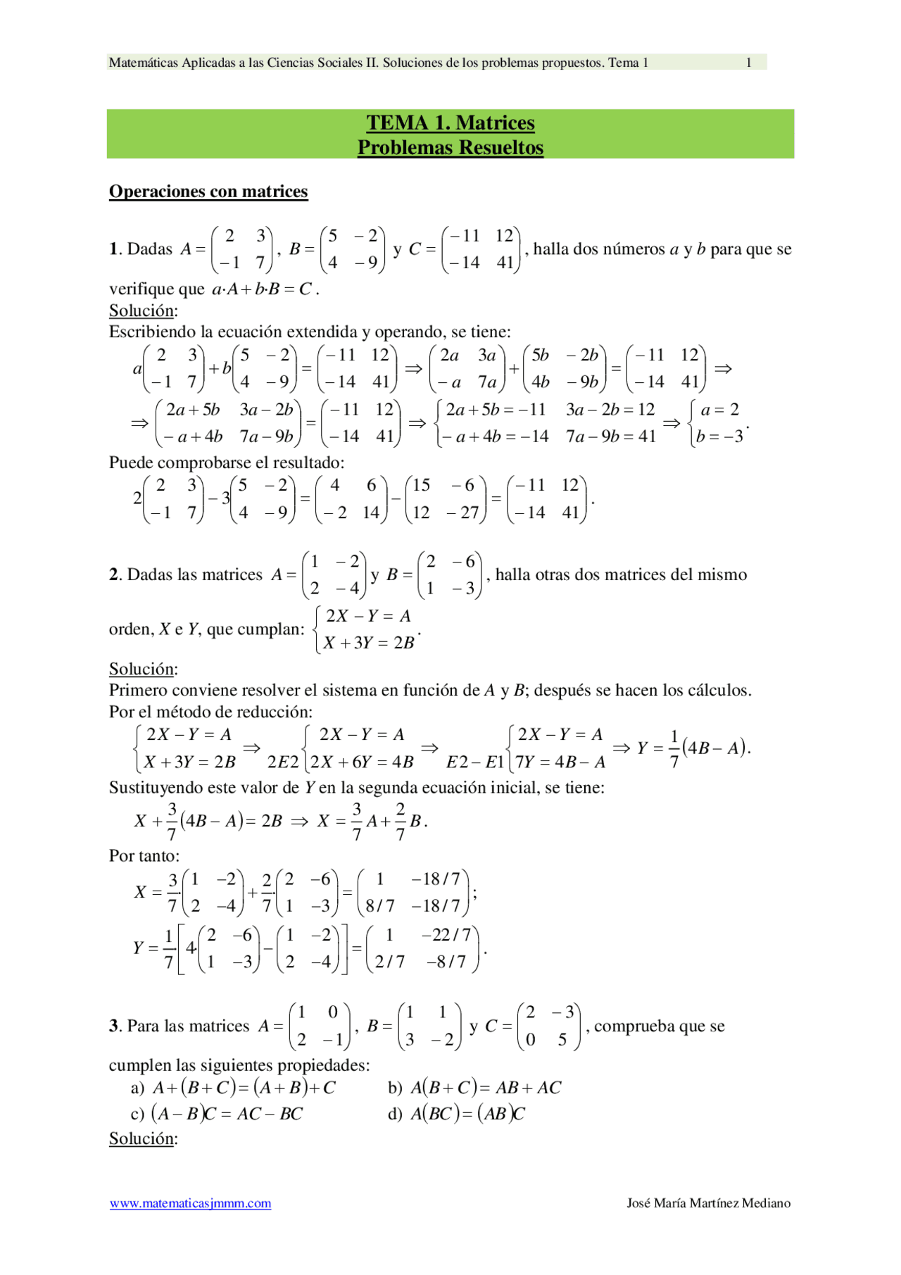 Matrices Problemas Para Selectividad En Madrid Docsity