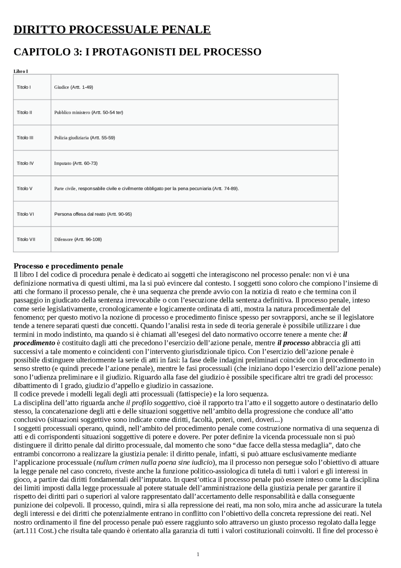 Diritto processuale penale 1 parte - Docsity