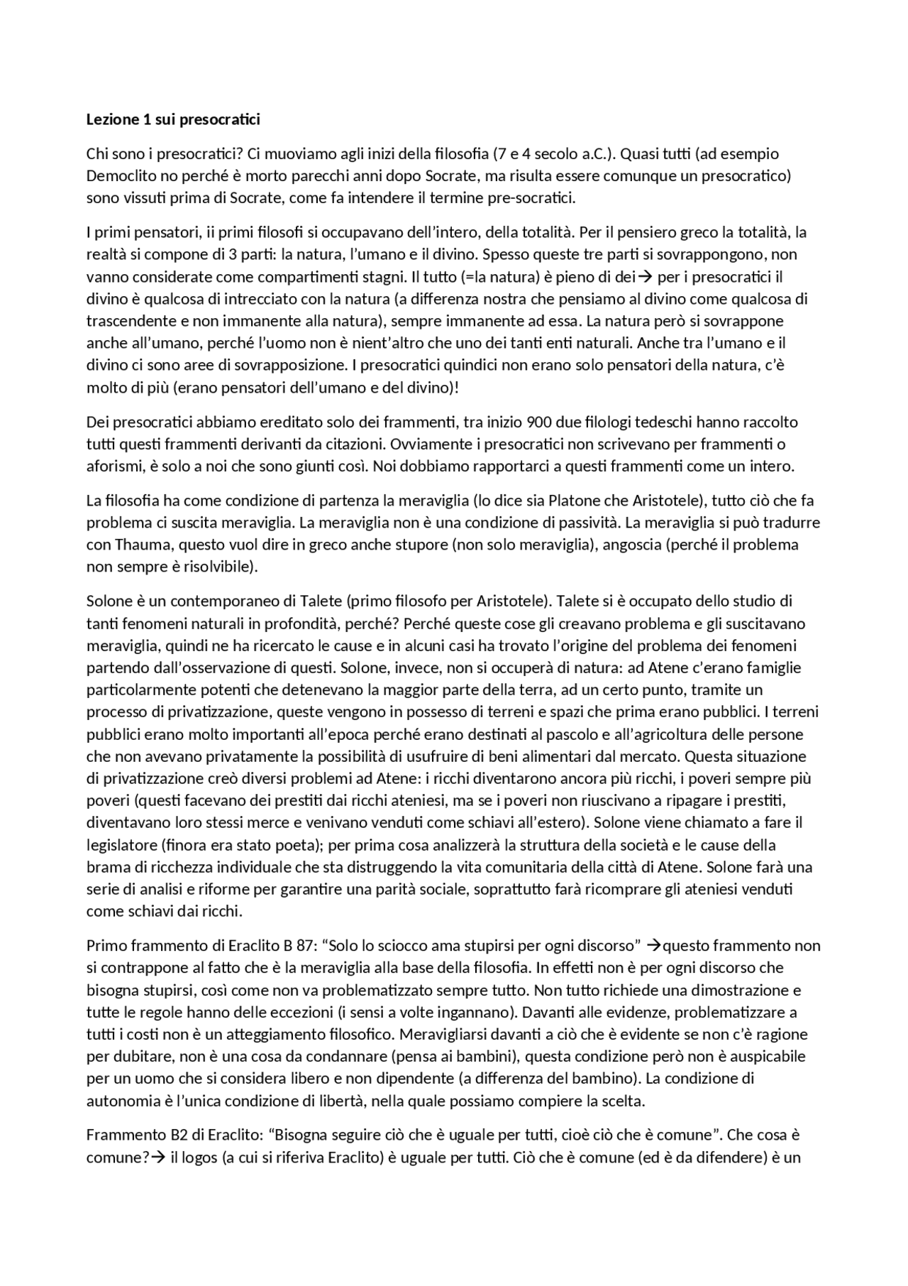 Lezioni Sui Presocratici Di Luca Grecchi Docsity