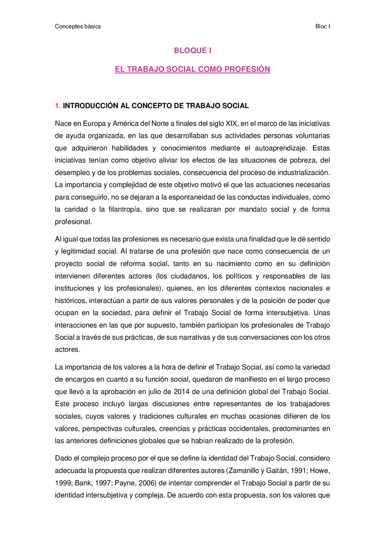 Apunts Bloc 1 Conceptes Bàsics Del Treball Social Docsity