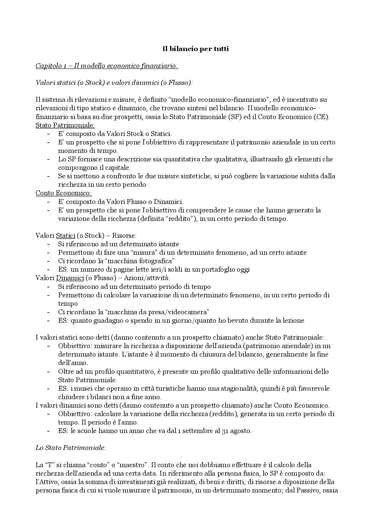 Riassunto Del Libro Il Bilancio Per Tutti Di Ruggero Sainaghi Docsity