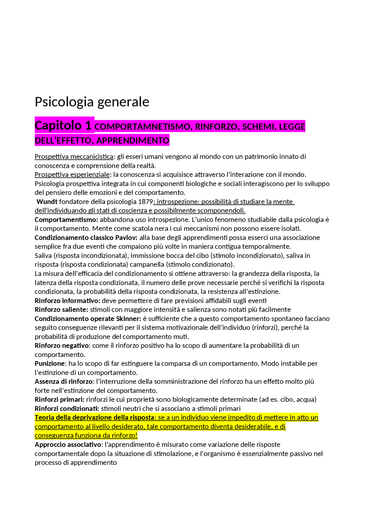 Appunti Psicologia Generale Docsity
