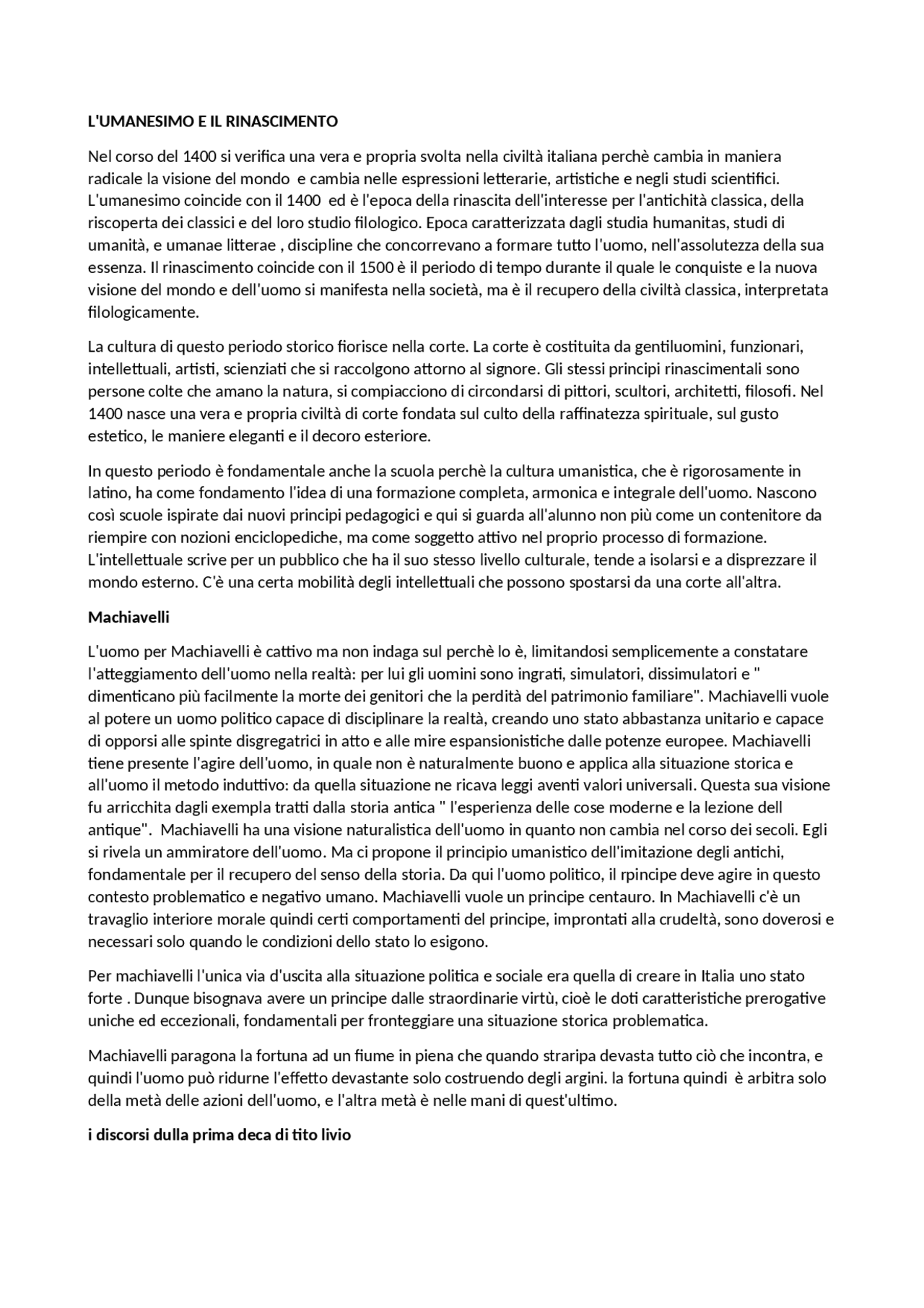 Machiavelli E Ludovico Ariosto Docsity