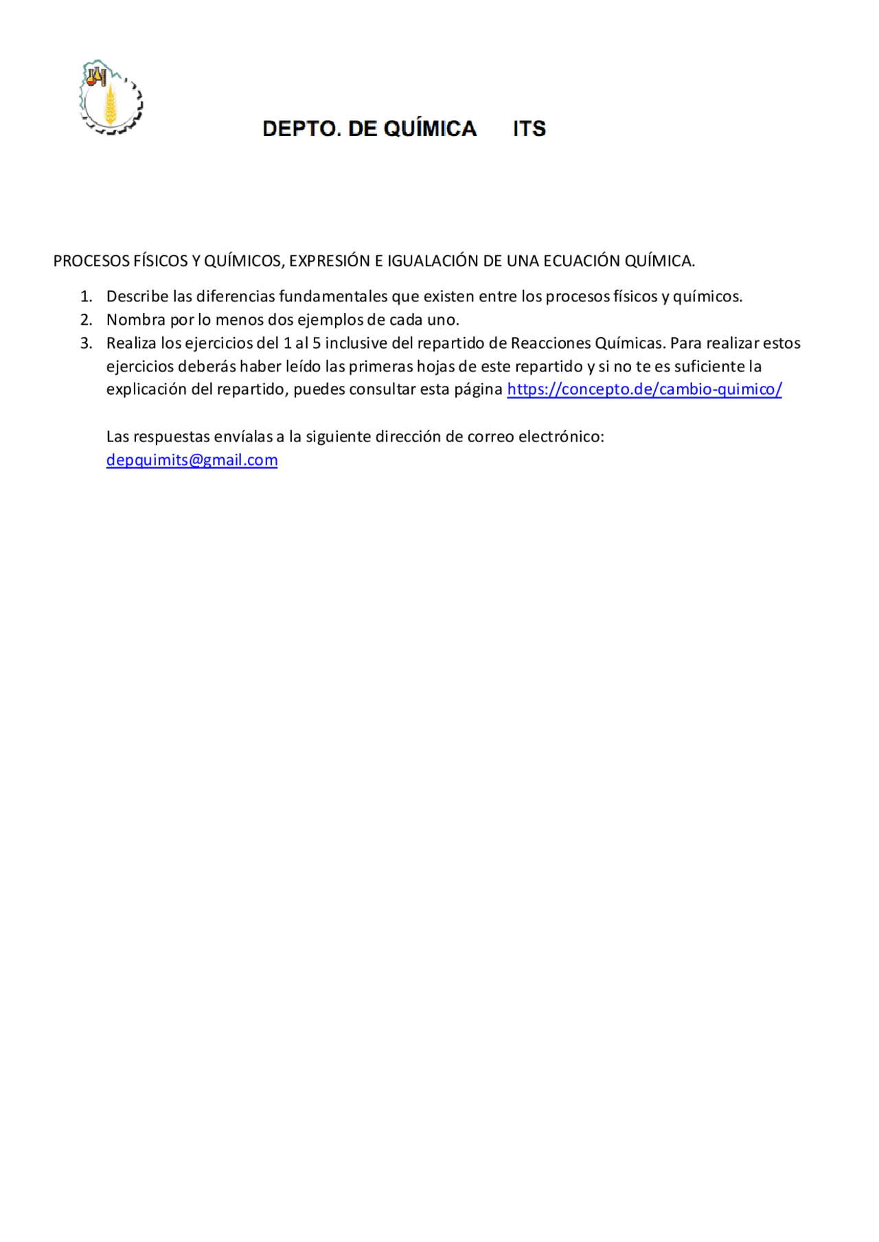 Tarea De Química Fácil Docsity