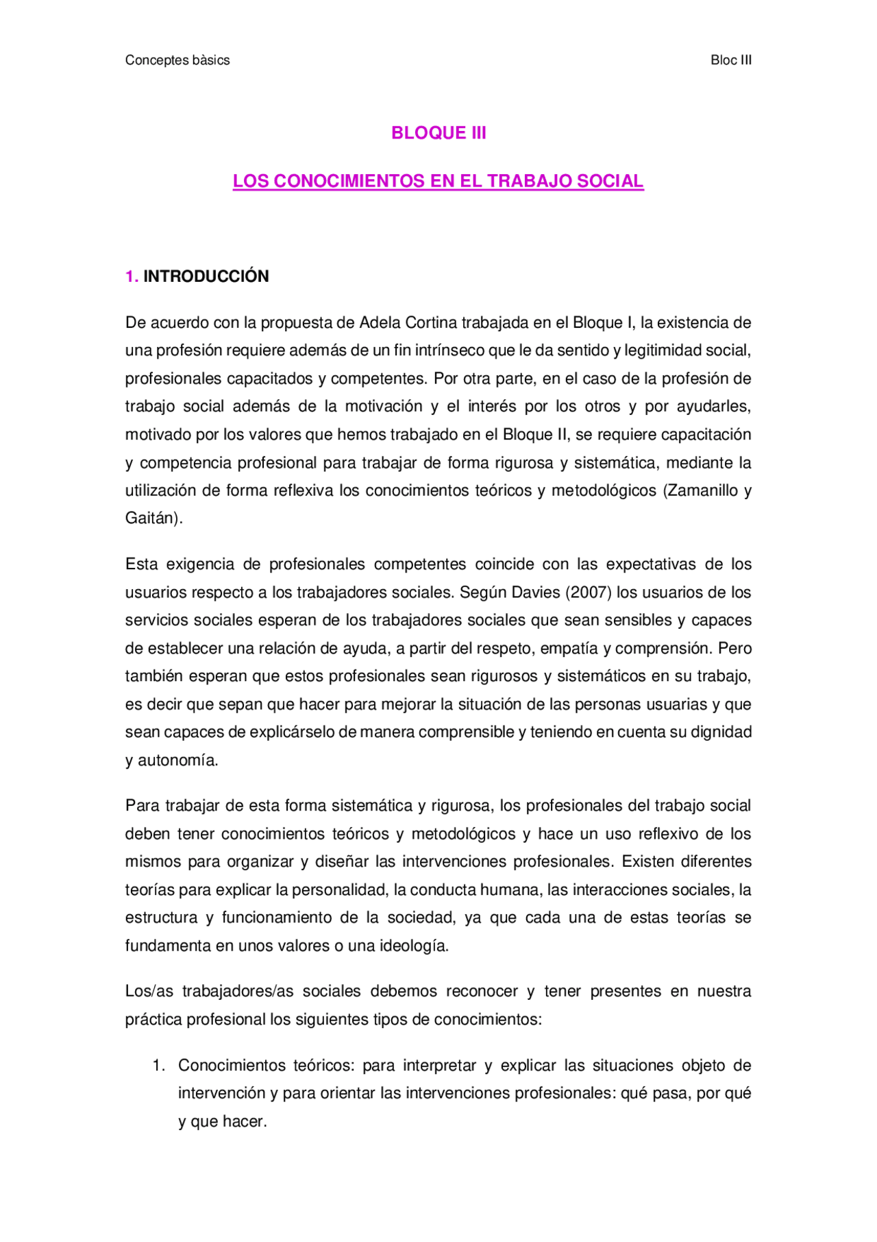 Apunts Bloc 3 Conceptes Bàsics Del Treball Social Docsity