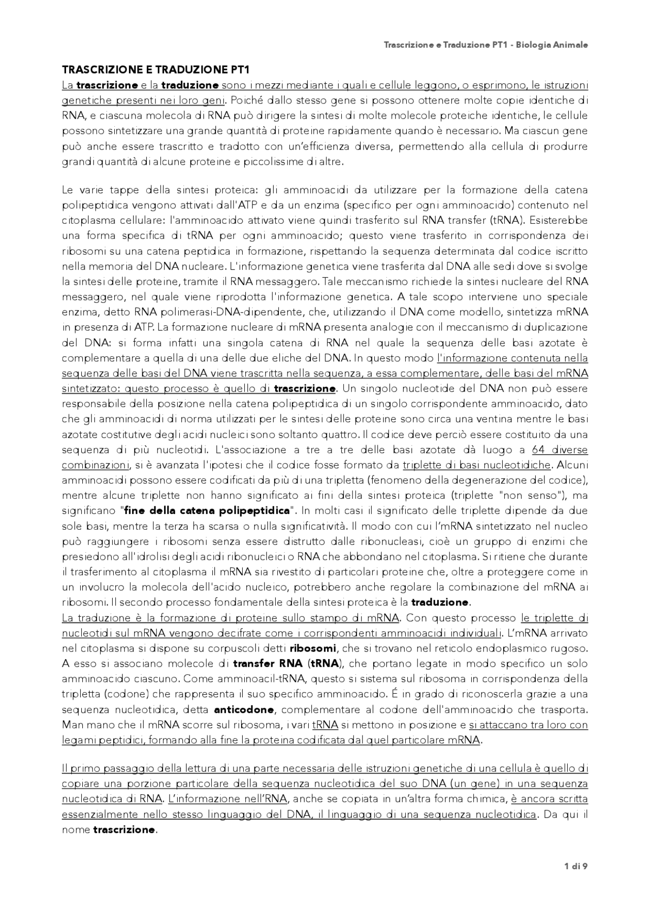 Trascrizione biologia - Docsity