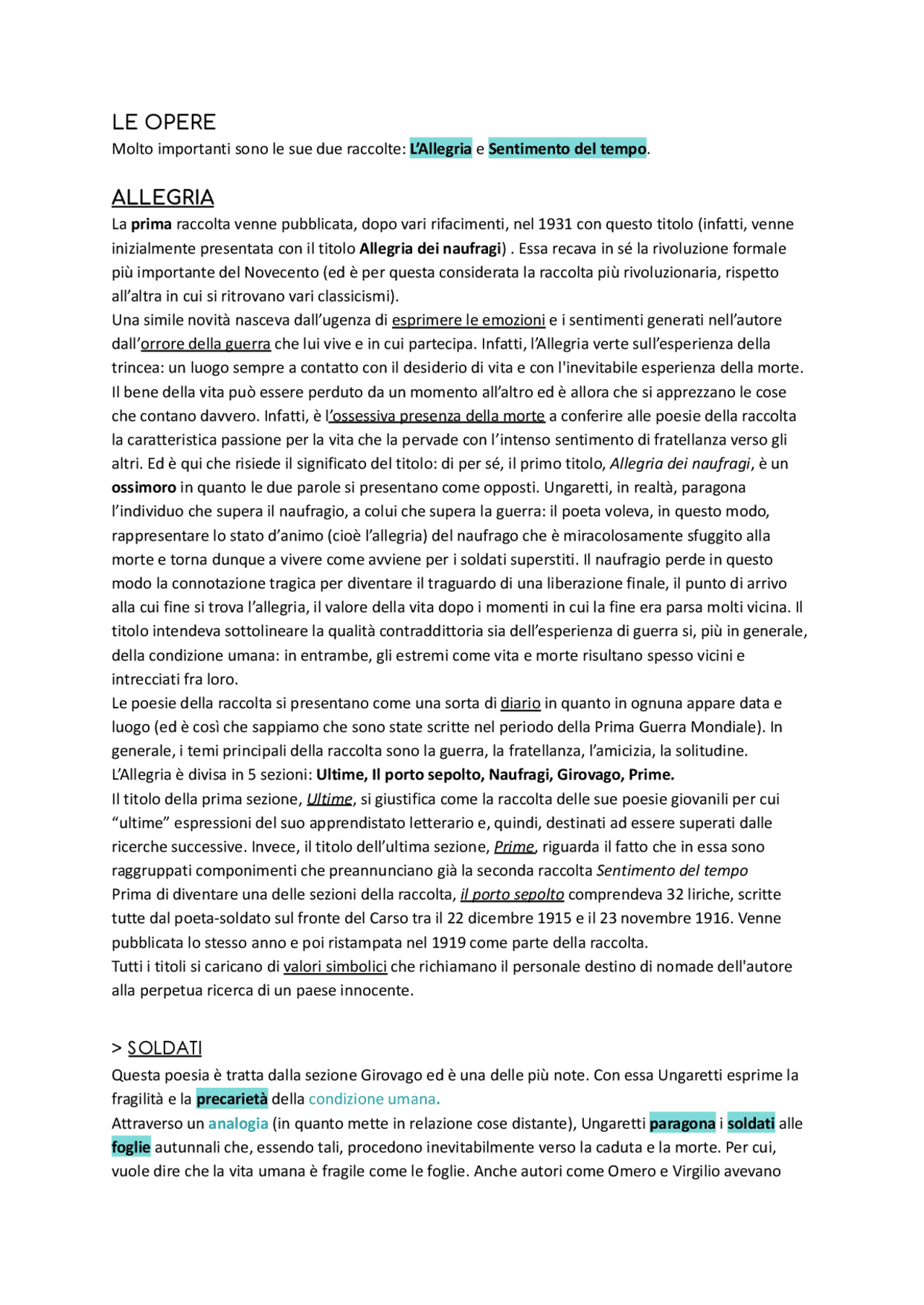 Soldati Di Ungaretti Docsity