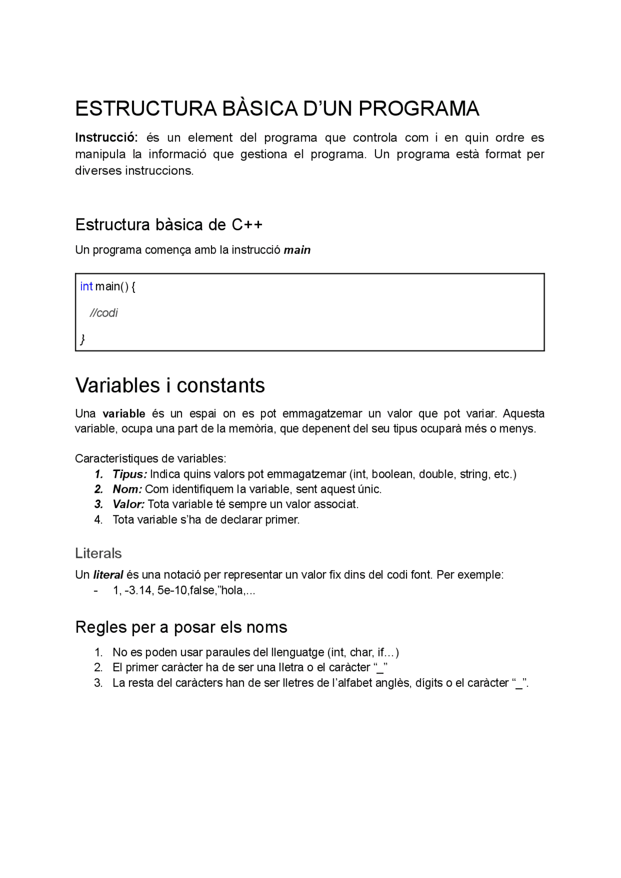 Tema 1 - Estructura bàsica | Resúmenes de Programación Informática ...