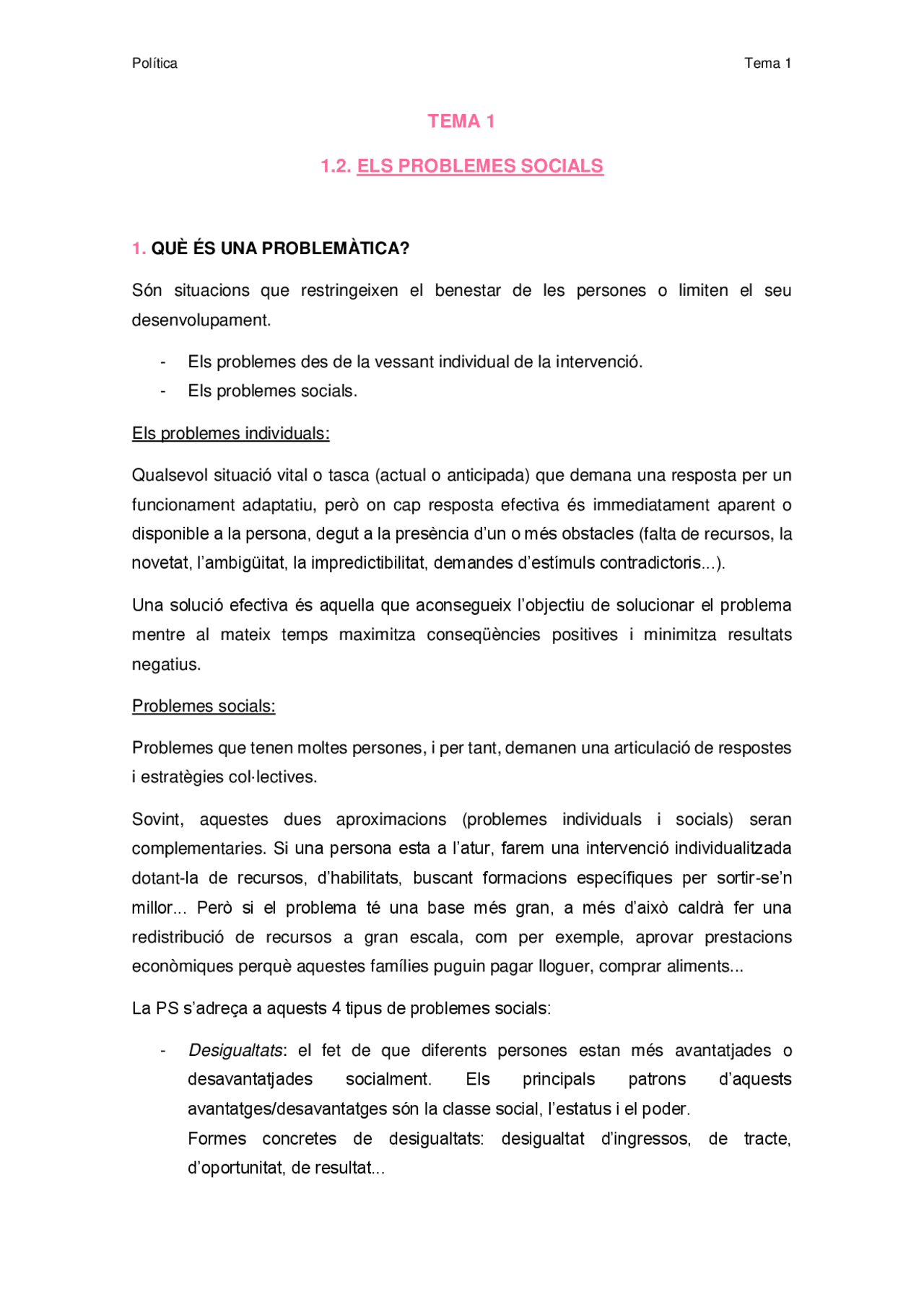 Apunts Primer Examen Política Social Docsity