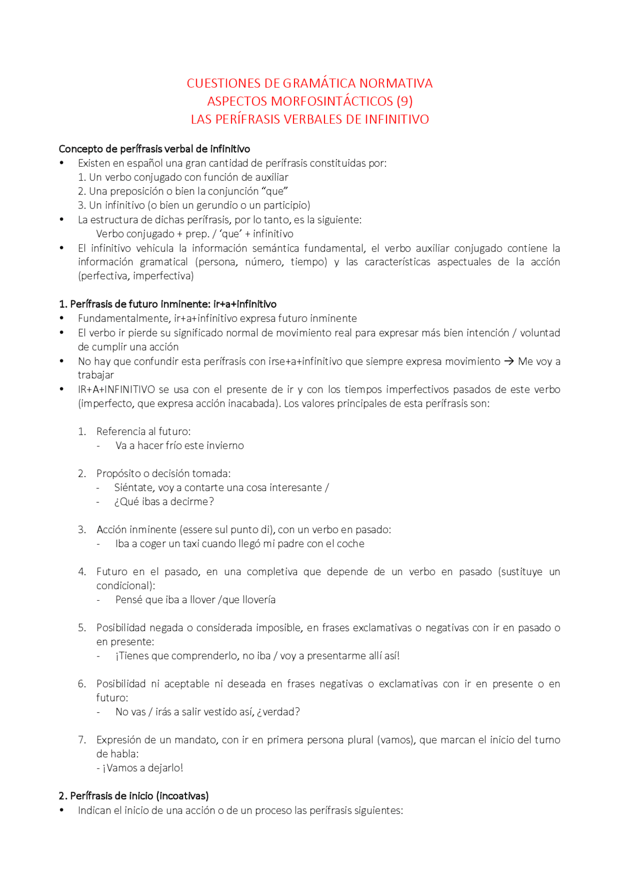 Las perífrasis de infinitivo - Docsity