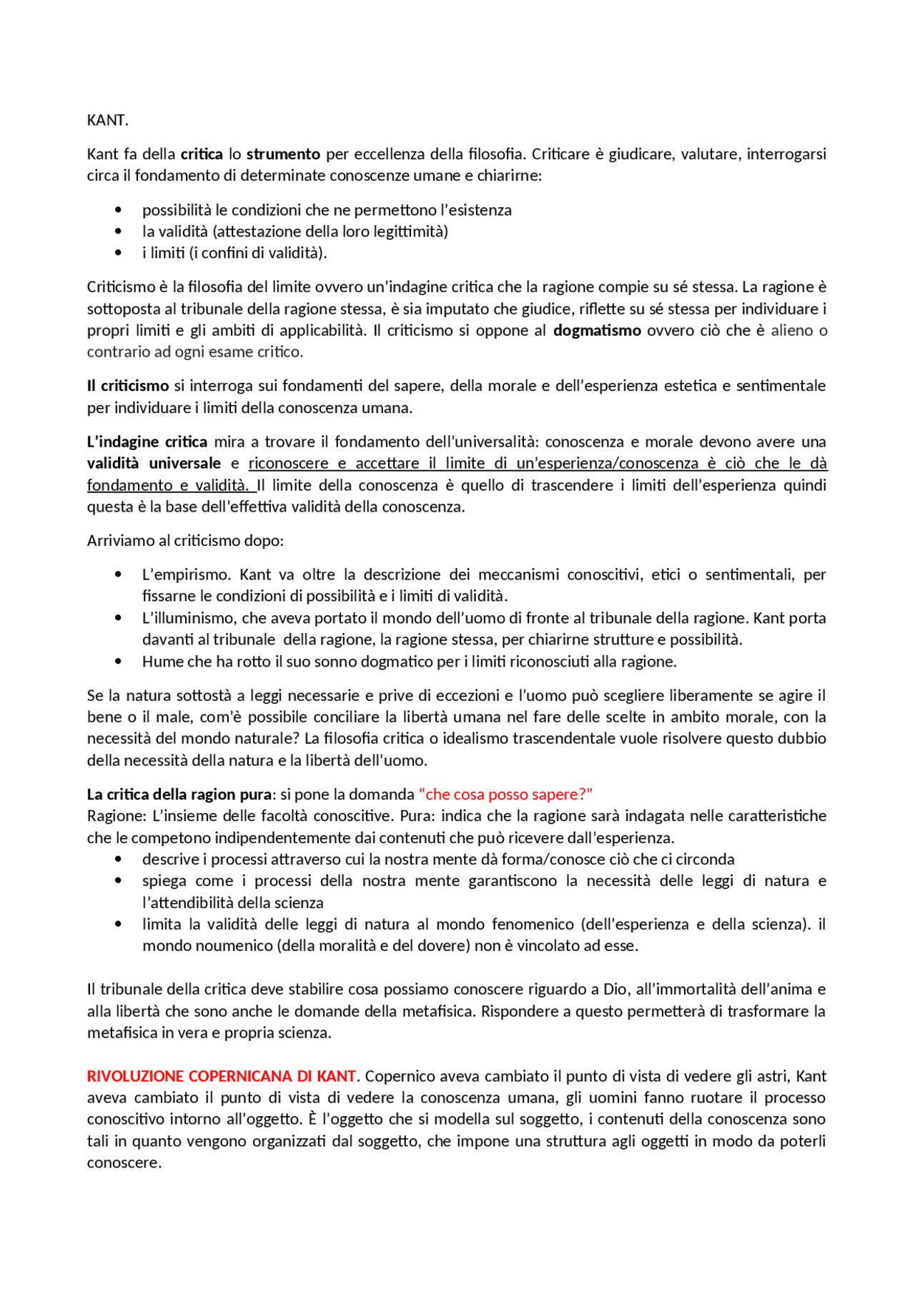 Kant E La Critica Alla Ragion Pura Docsity